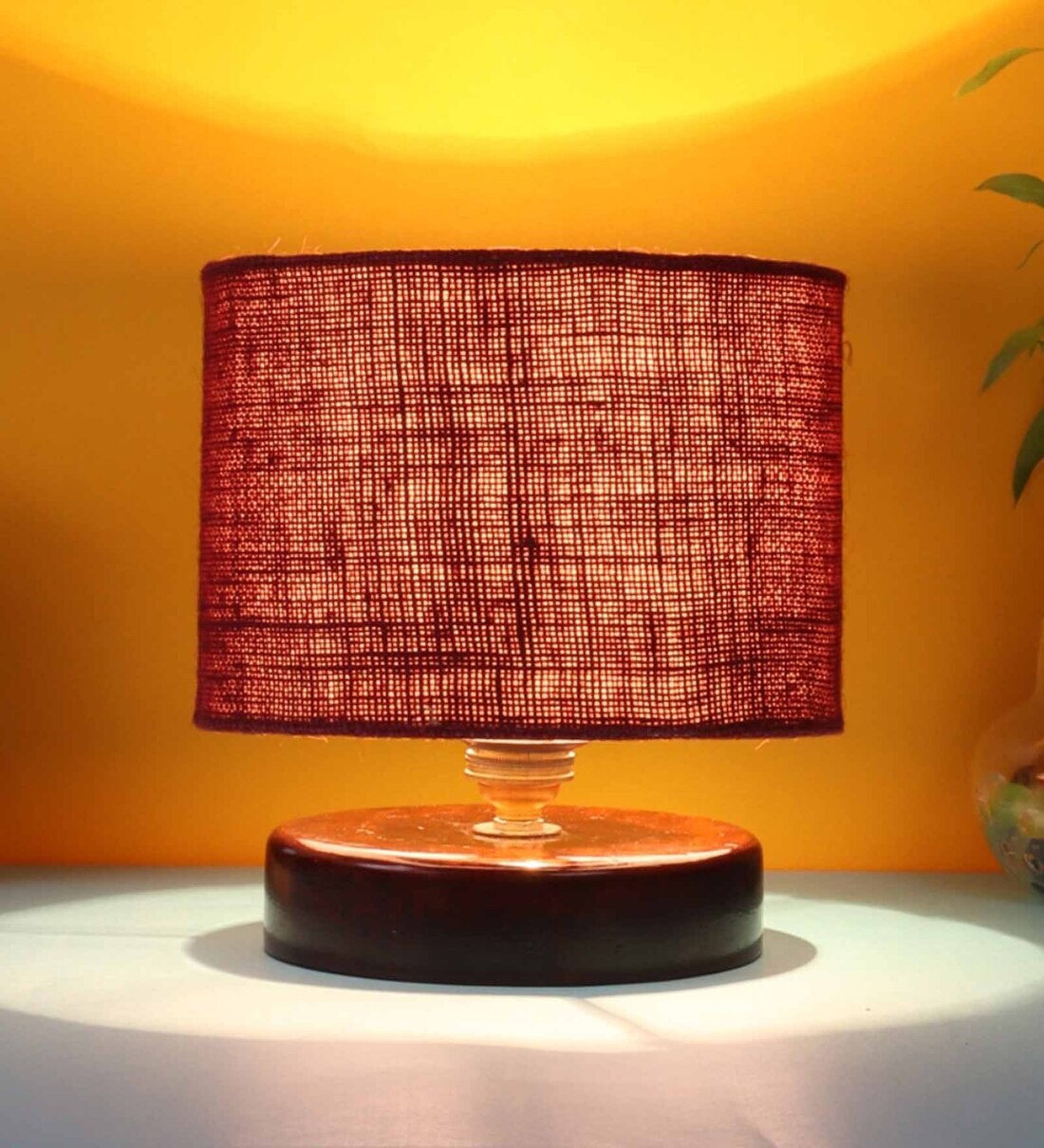 Buy Maroon Jute Table Lamp With Wood Brown Base By New Era at 25% OFF ...