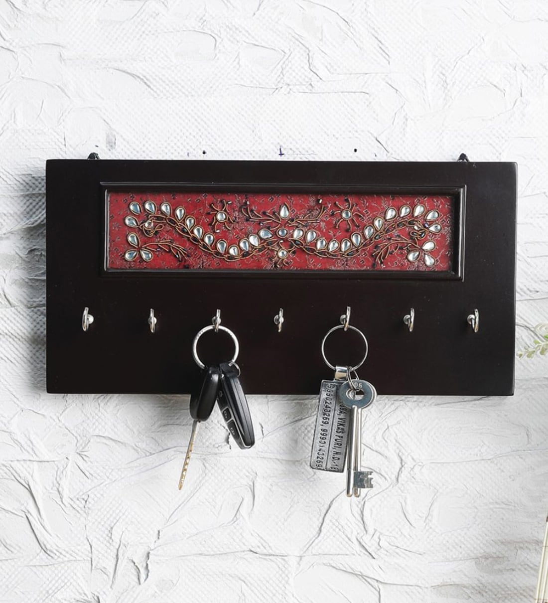Buy Maroon Kundan Work Hand-Made Wall Mounting Wooden Key Holder By ...