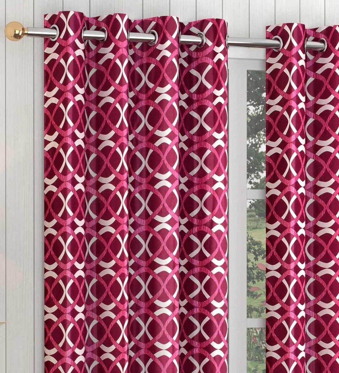 Buy Maroon Abstract Polyester 7 Ft Semisheer Eyelet Door Curtains (Set ...