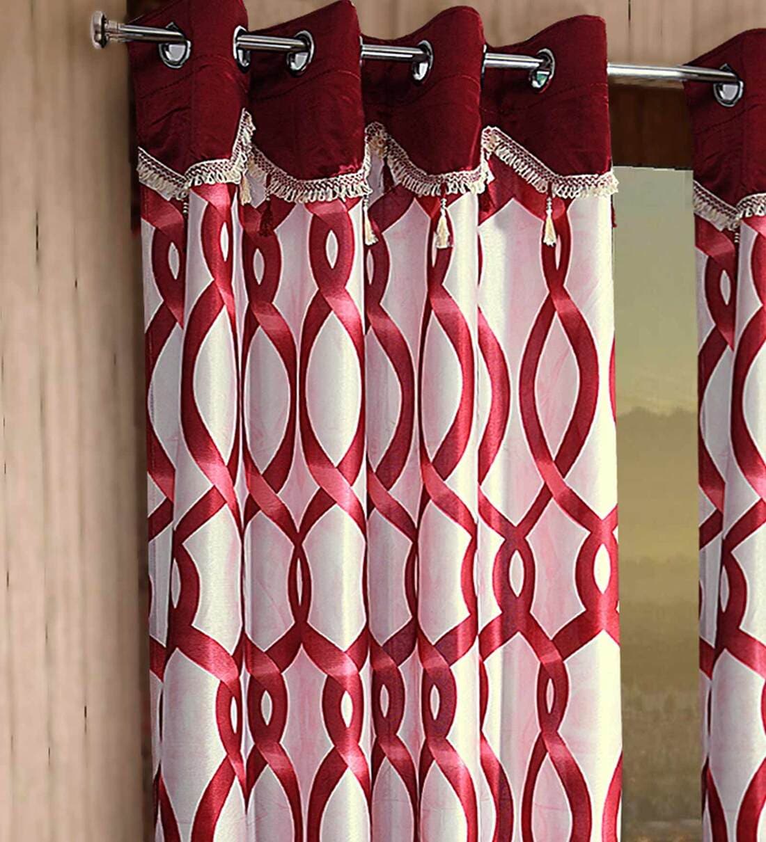 Buy Maroon Abstract Polyester 5 Ft Semisheer Eyelet Window Curtains ...