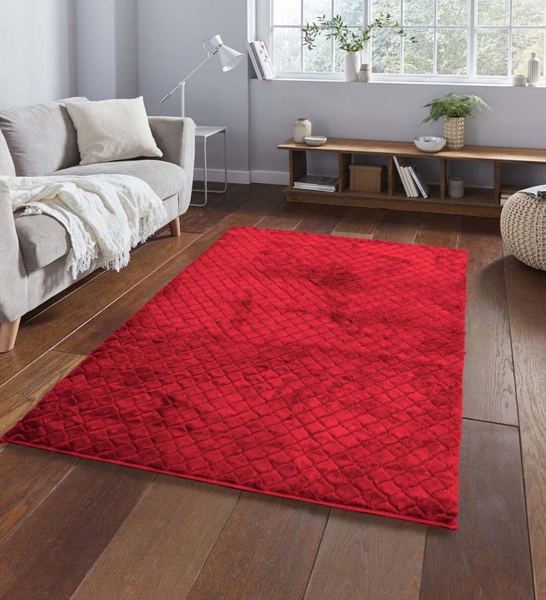 Buy Maroon Geometric Polyester 4 ft x 6 ft Machine Made Carpet by Luxe ...