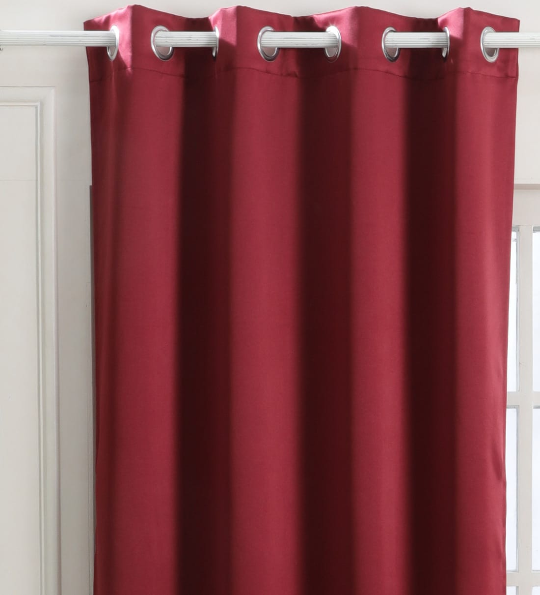 Buy Maroon Solid Polyester 9 Ft Blackout Eyelet Door Curtain by Top ...