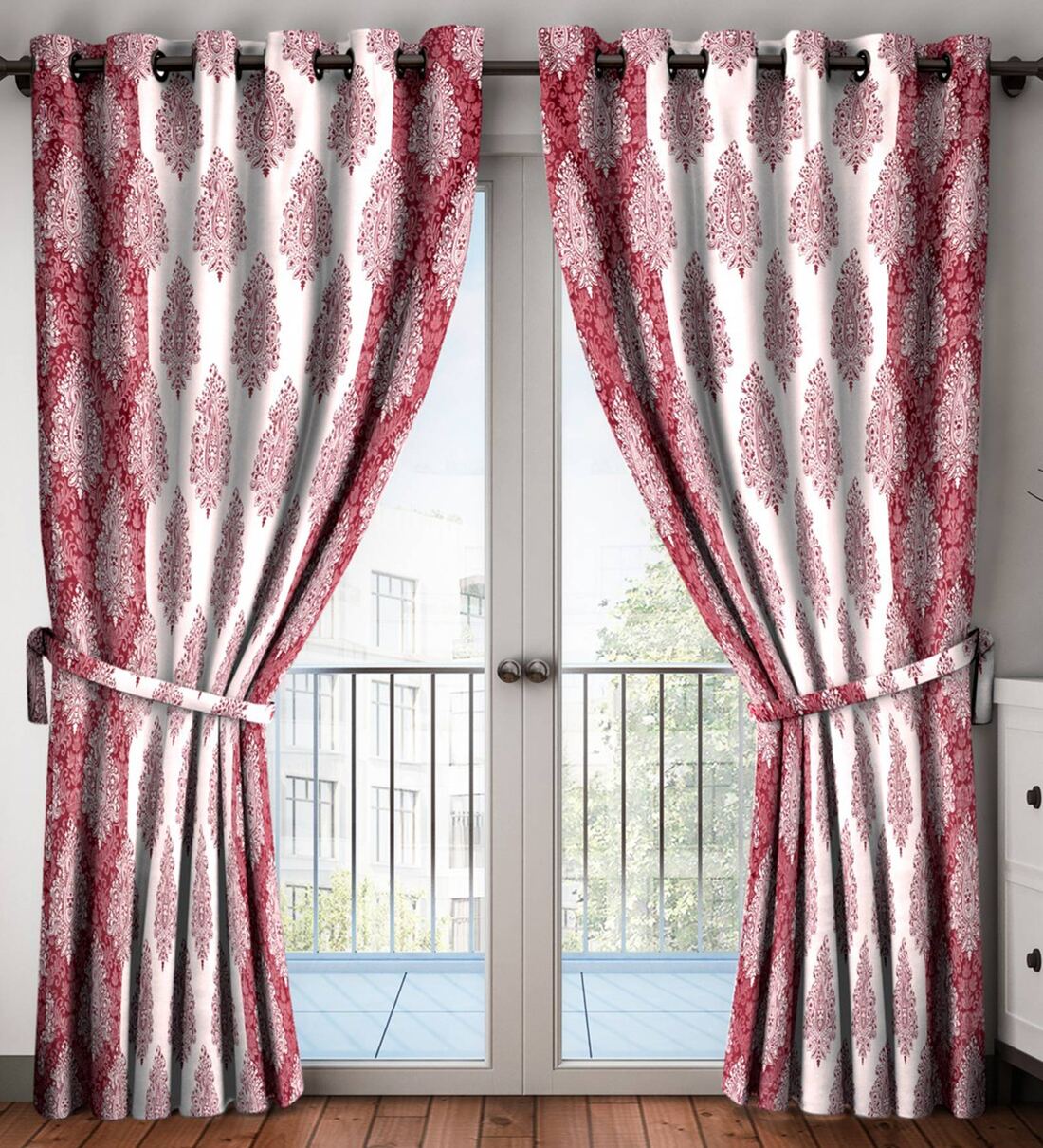 Buy Maroon Traditional Polyester 5 Ft Semisheer Eyelet Window Curtains ...