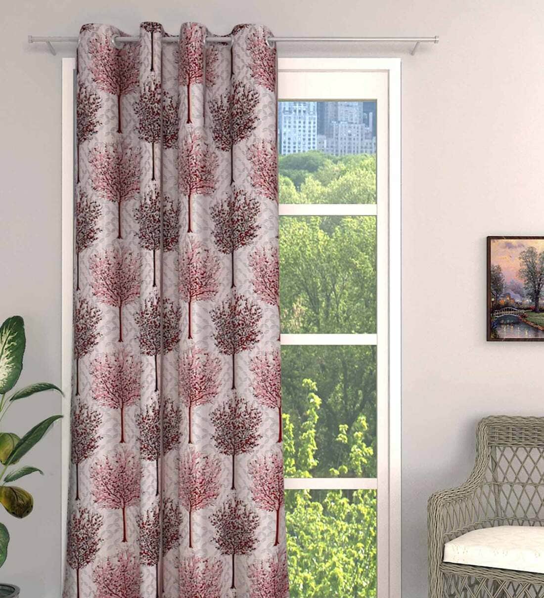 Buy Maroon Polyester Light Filtering 7 Feet Eyelet Curtain (Set of 2 ...