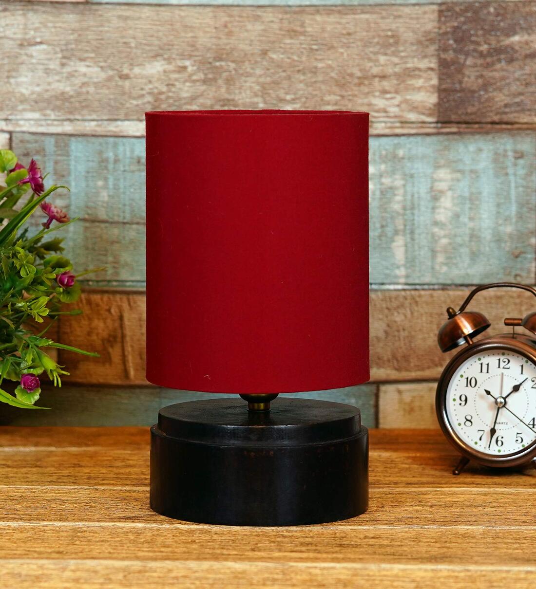 Buy Maroon Shade Table Lamp With Wood Base By BrightDaisy Online - Wood ...