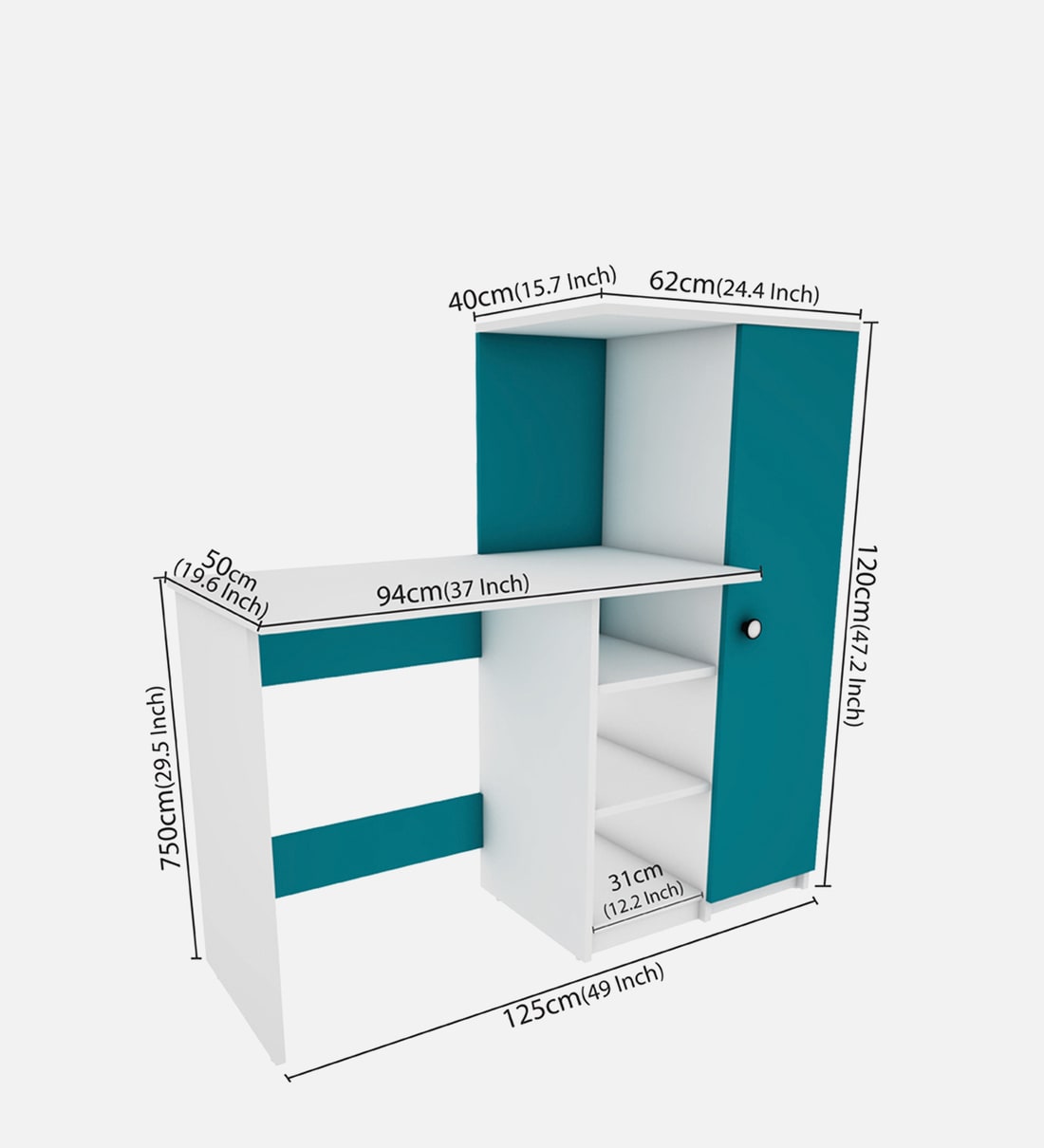 Buy Marvel Hutch Desk in Frosty White And Ocean Green Finish Online ...