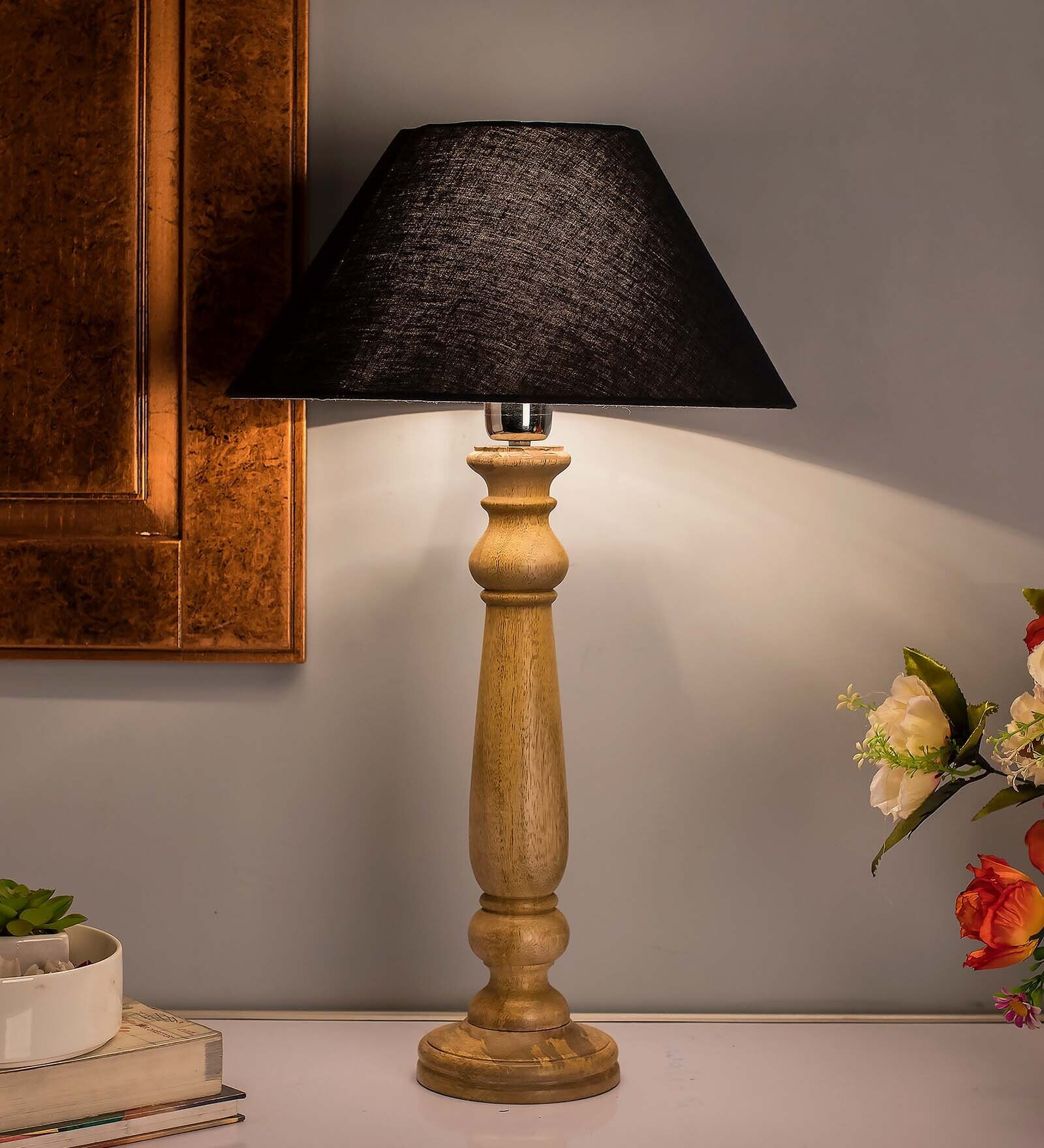 Buy Mabel Rustic Wood Table Lamp with Black Shade at 65% OFF by ...