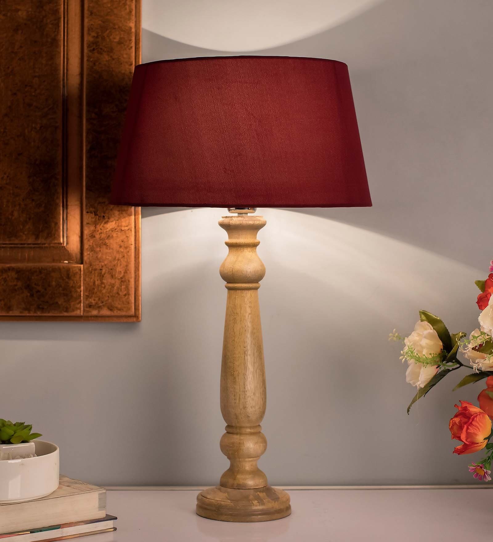 Buy Mabel Rustic Wood Table Lamp With Red Shade By Homesake at 64% OFF ...