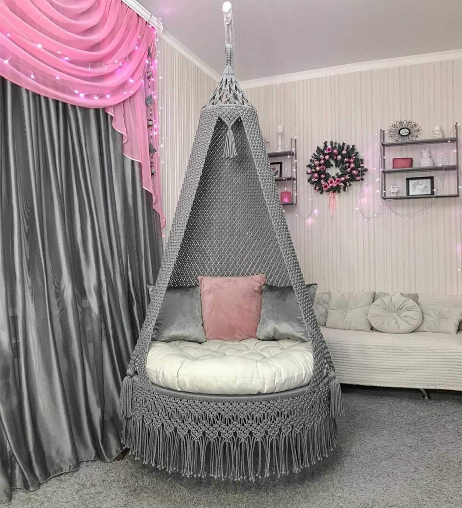 Buy Fabric Swing in Grey & White Colour at 33% OFF by Kaahira | Pepperfry