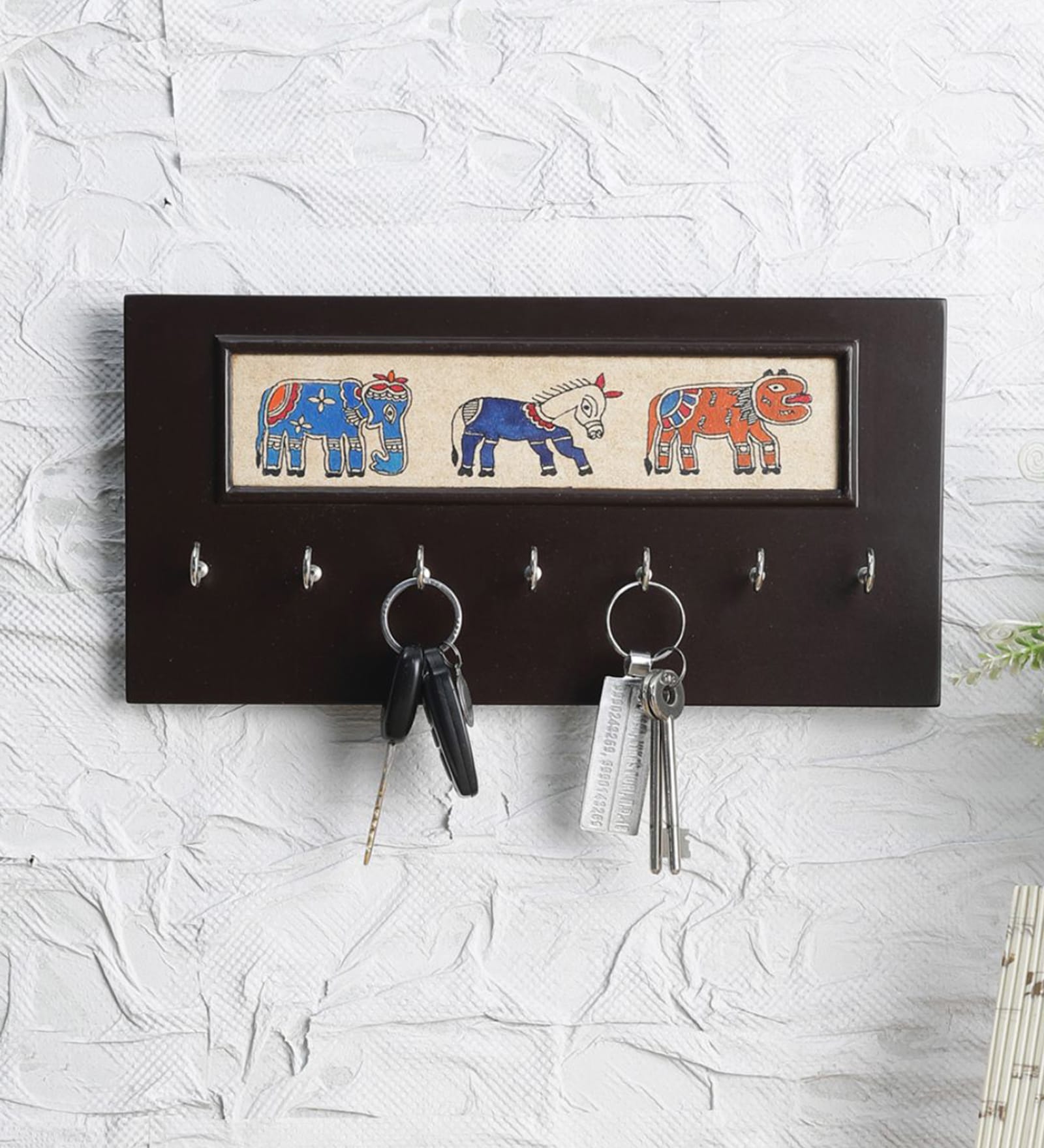 Buy Madhubani Work Animals Hand-Made Wall Mounting Wooden Key Holder at ...