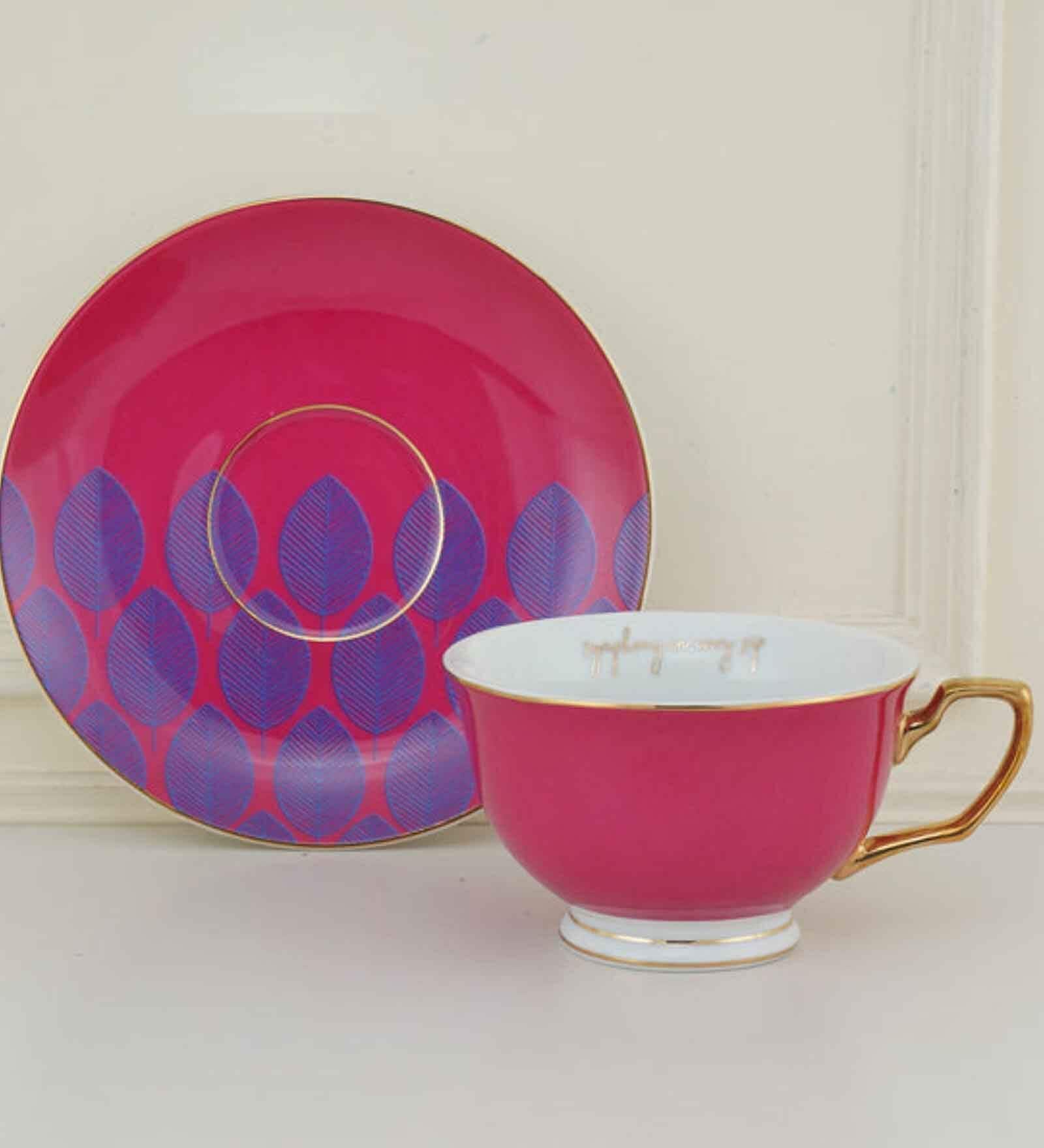 Buy Robert 200ml Pink & Blue Porcelain (Set of 2) Tea Cup & Saucer Set at 16% OFF by TDT WORLD ...