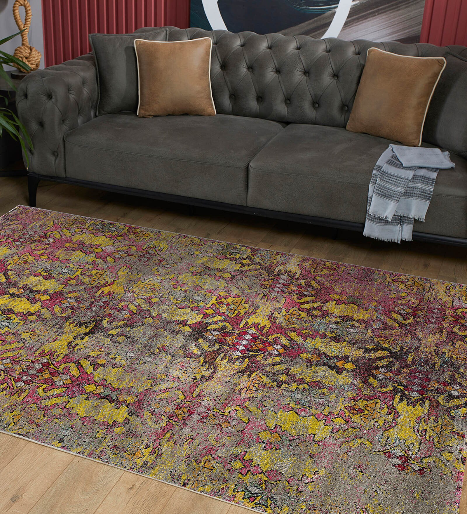 Buy Magenta Abstract Polypropylene 4 ft x 6 ft Machine Made Carpet by ...