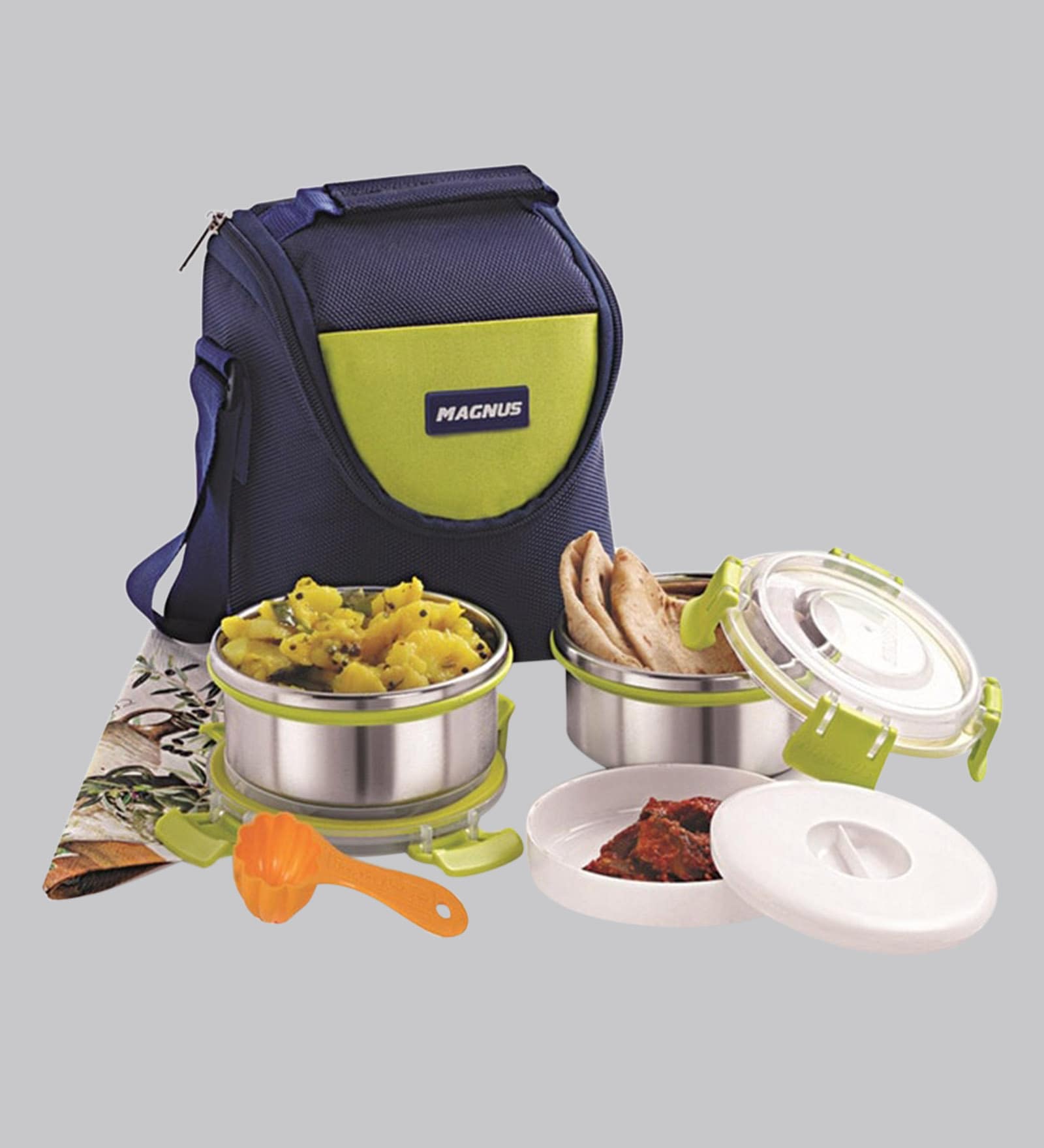 Buy Stainless Steel & Plastic 300 ML Tiffin Bag - Set Of 3 by Magnus ...