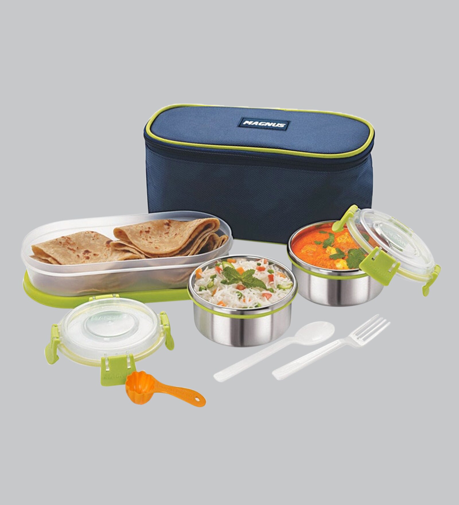Buy Stainless Steel & Plastic 300 ML Tiffin Bag - Set Of 3 by Magnus ...