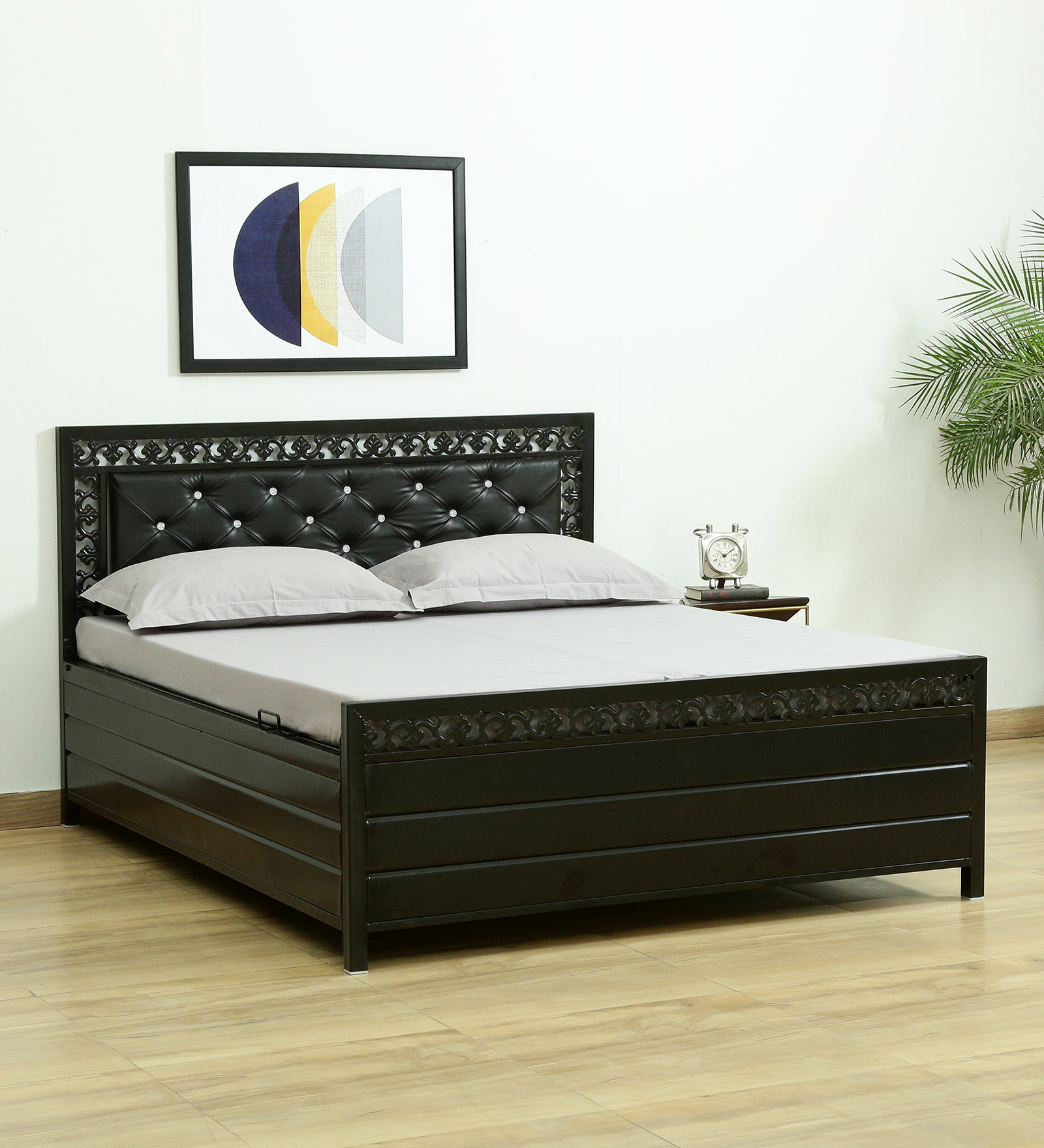 Buy Majestic Metal Queen Size Bed With Hydraulic Storage In Black Colour at 10% OFF by Lakecity ...