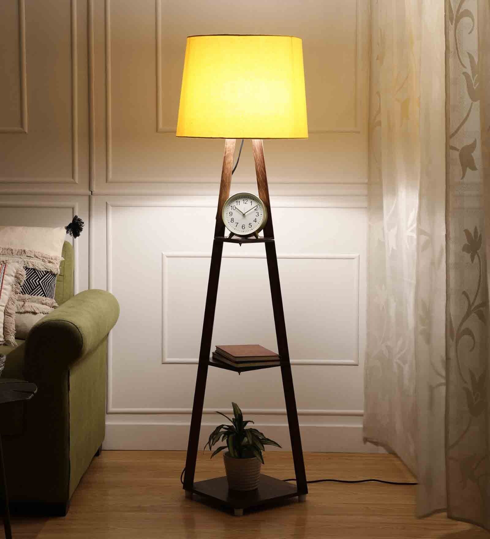Buy Malan 3 Tier Shelf Storage Yellow Cotton Shade Floor Lamp With ...