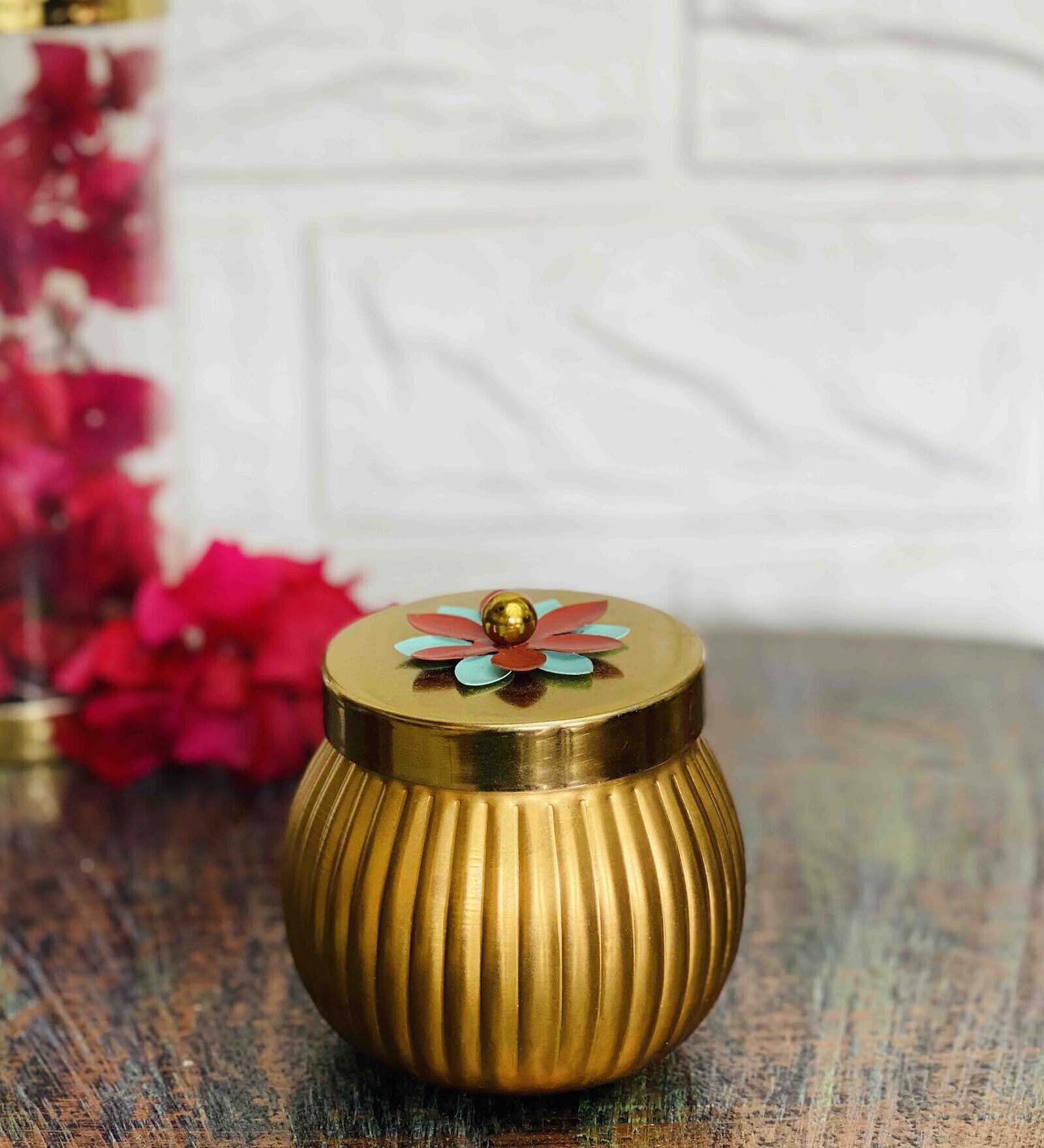 Buy Mallige Gold Metal Storage Jar at 54% OFF by Folkstorys | Pepperfry