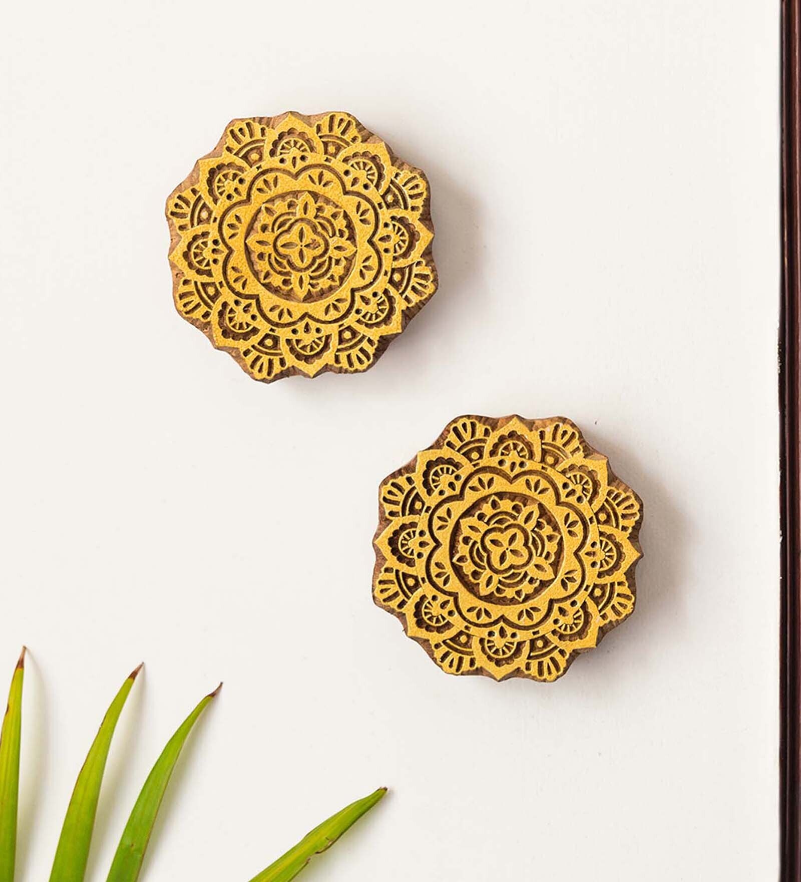 Buy Mandala Pair Hand Carved Block Wall D Cor In Sheesham Wood (Set Of ...