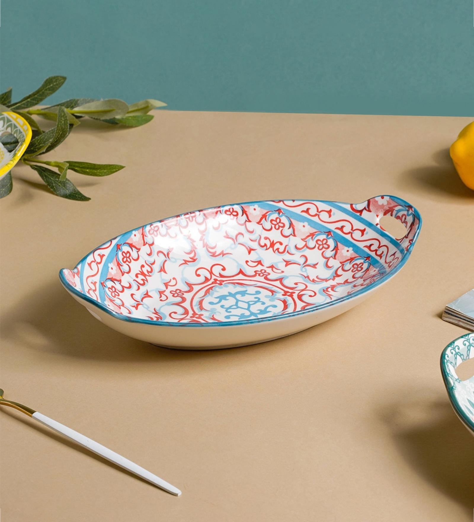 Buy Mandala Red & Blue Ceramic Appetizer Platter at 48% OFF by Nestasia ...