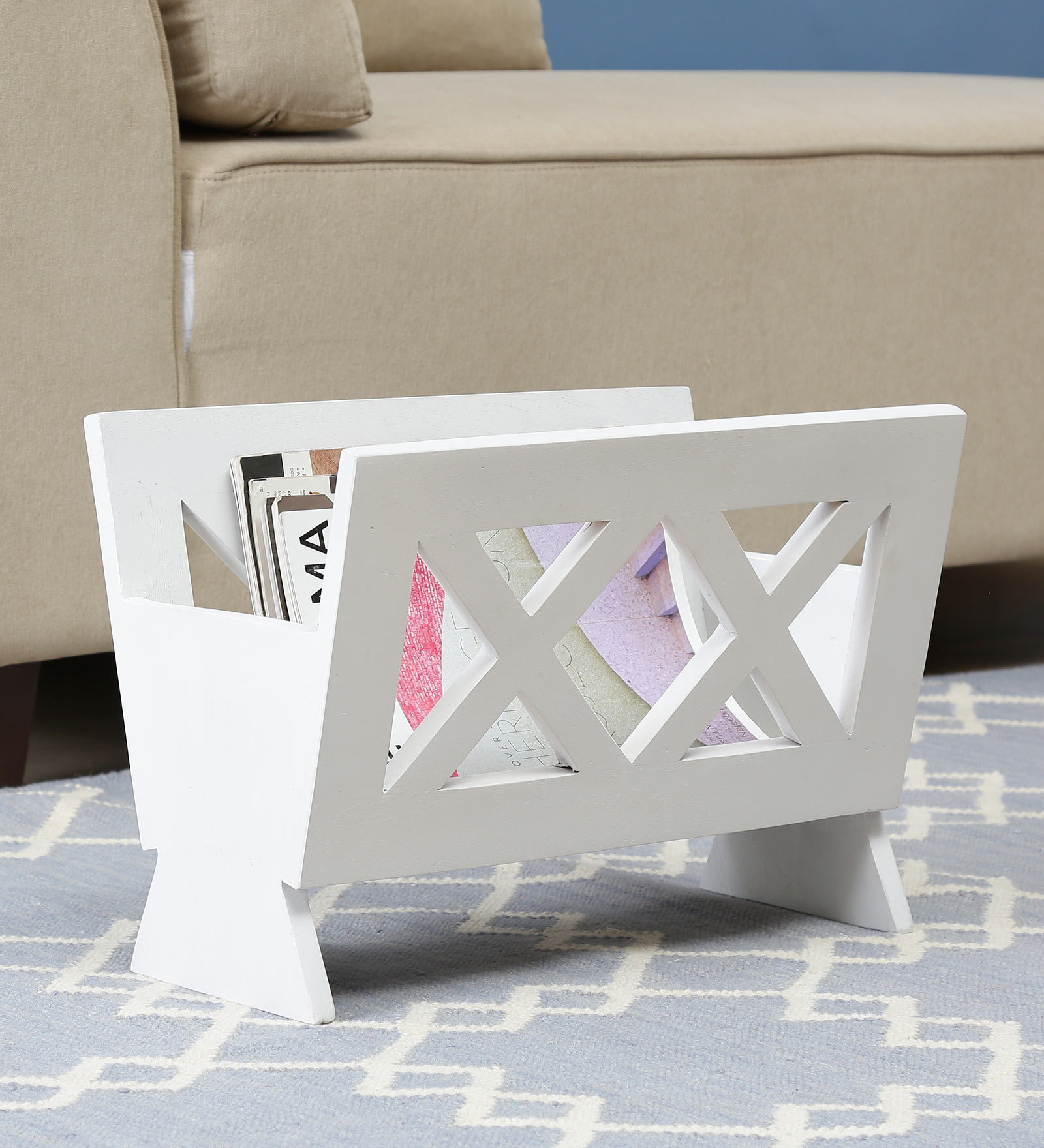 Buy White Mango Wood Magazine Holder at 18% OFF by WoodenMood | Pepperfry