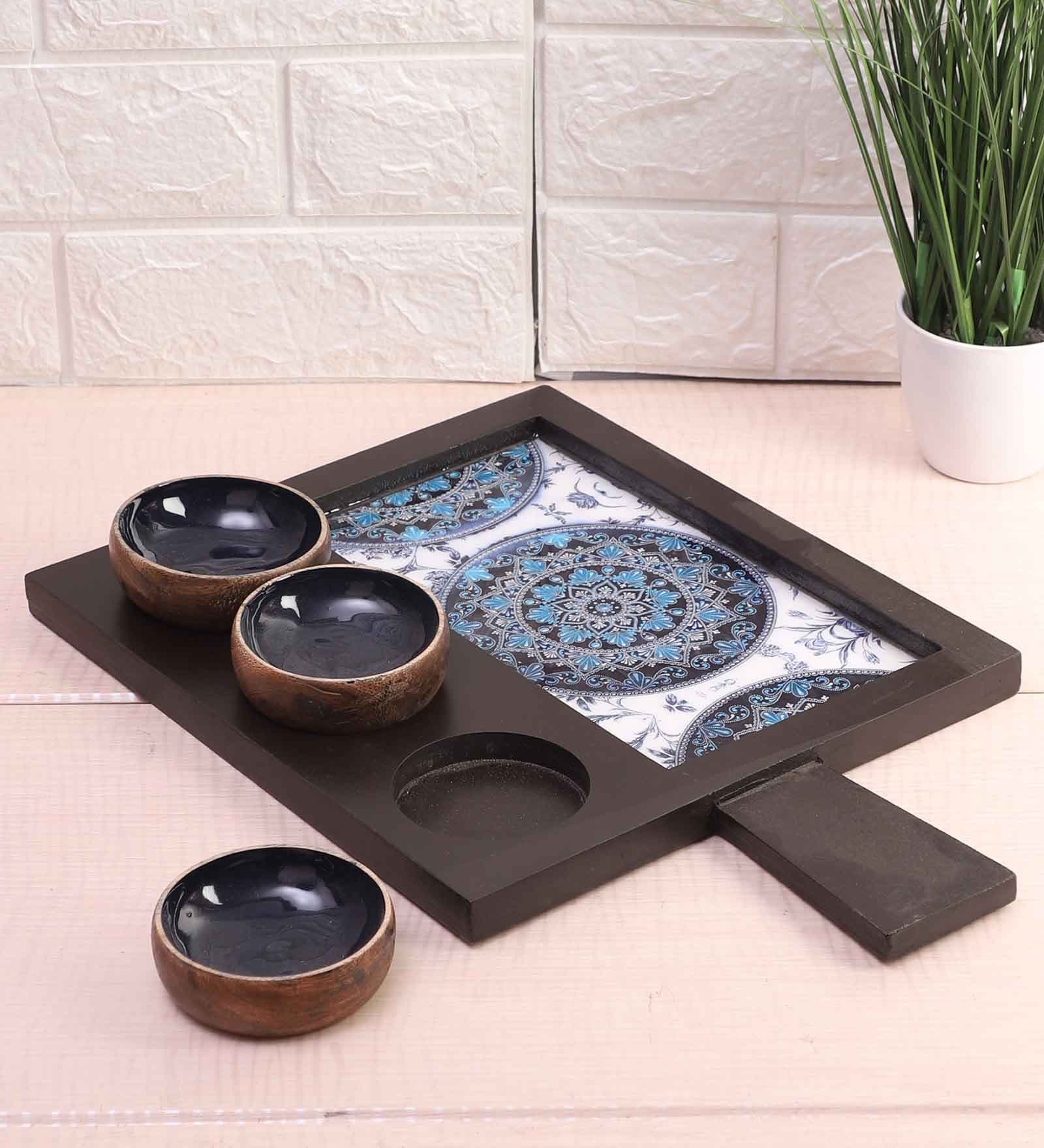 Buy Mango Wood Platter With 3 Bowls By Rishan Lifestyle Online ...