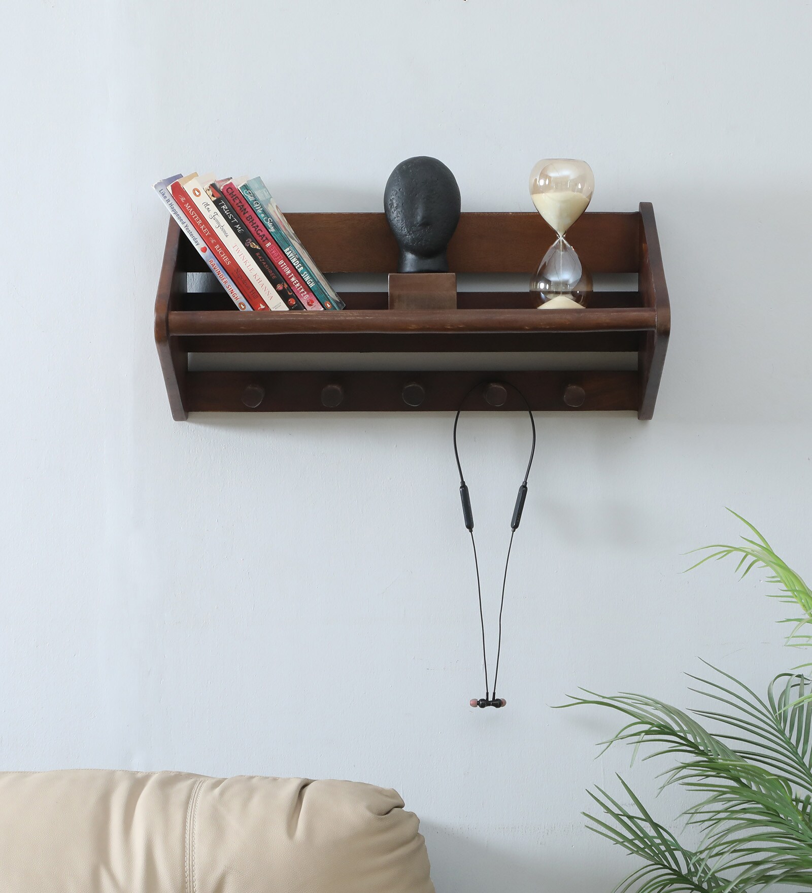 Buy Mango Wood Shelves With Hook In Walnut Finish at 38% OFF by ...