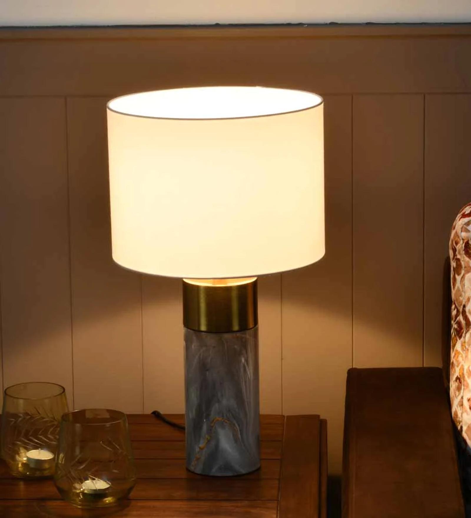 Buy Marbela Grey Fabric Shade Metal Cylindrical Base Table Lamp at 40% ...