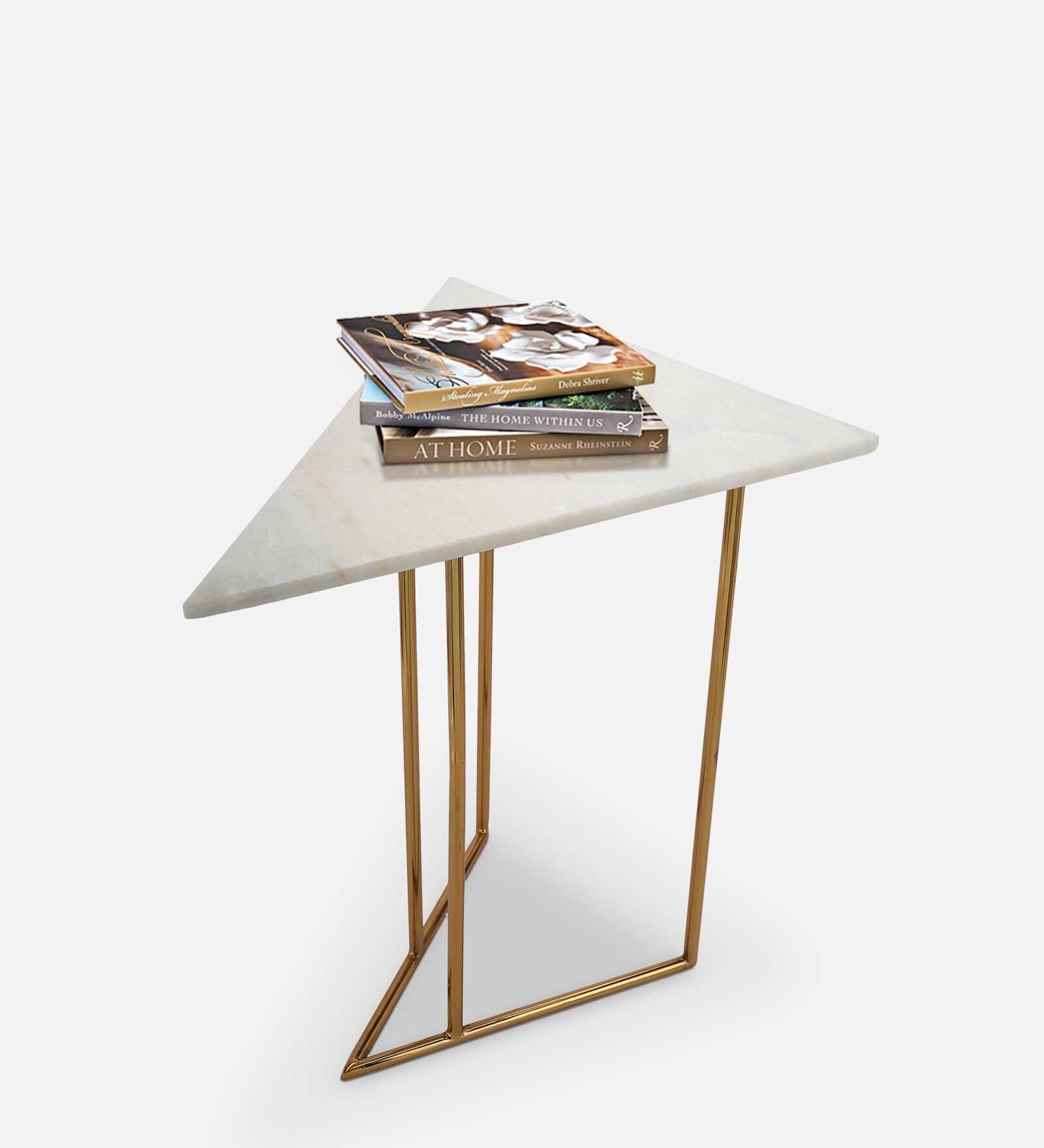 Buy Triangle Marble End Table In Gold Colour at 57% OFF by De Maison ...