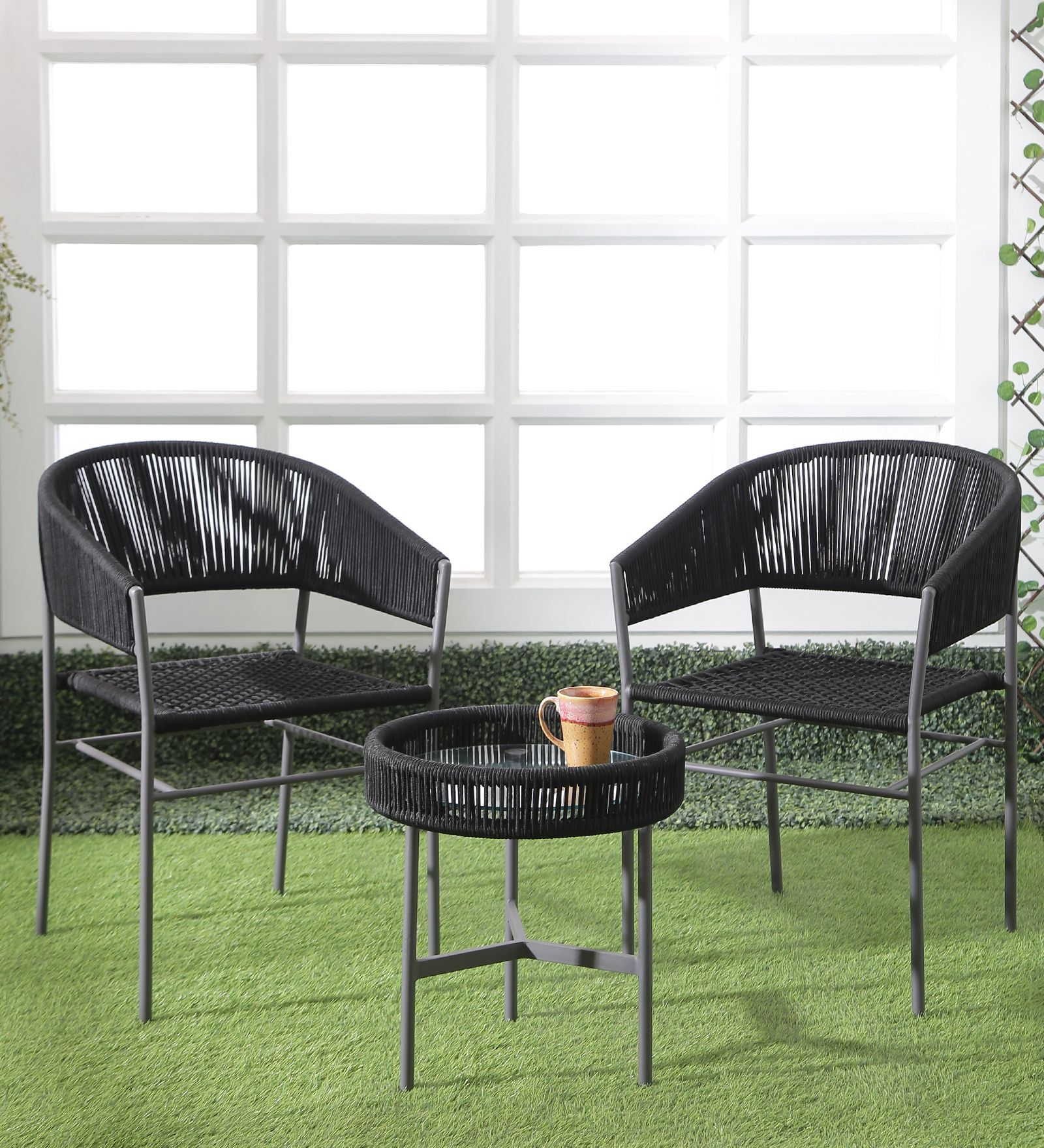 Buy Marco Steel & Braided Rope Table And Chair Sets In Black Grey ...