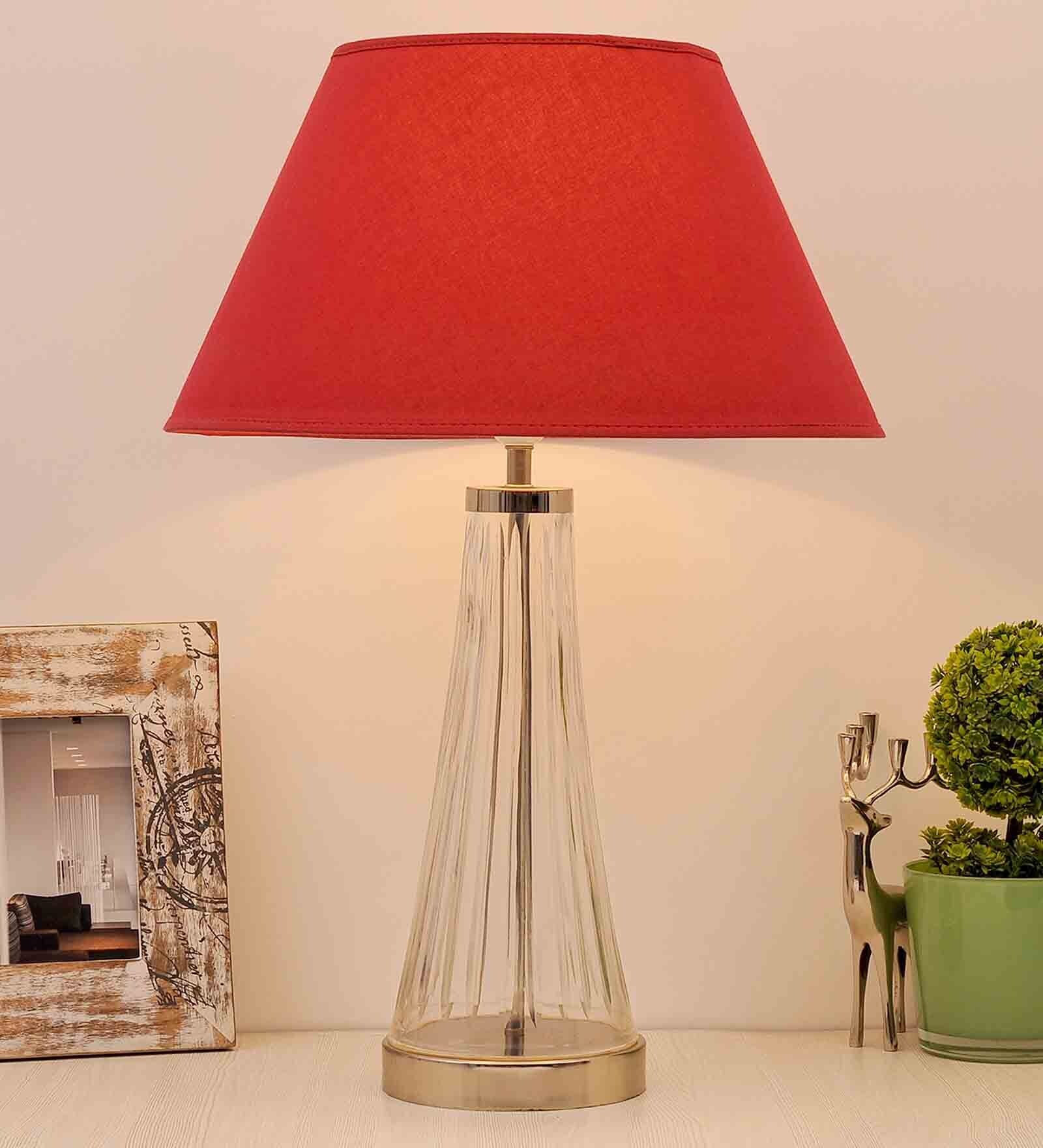Buy Margate Cone Clear and Nickel Maroon Cottan Fabric Shade Table Lamp ...