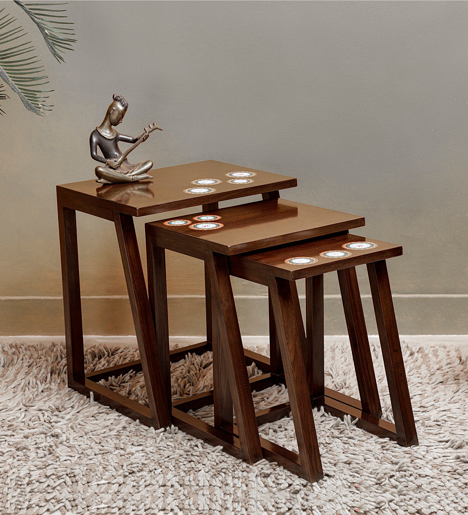 Buy Marigold Solid Wood Nest Of Tables in Walnut Colour Set of 3 at 30% ...