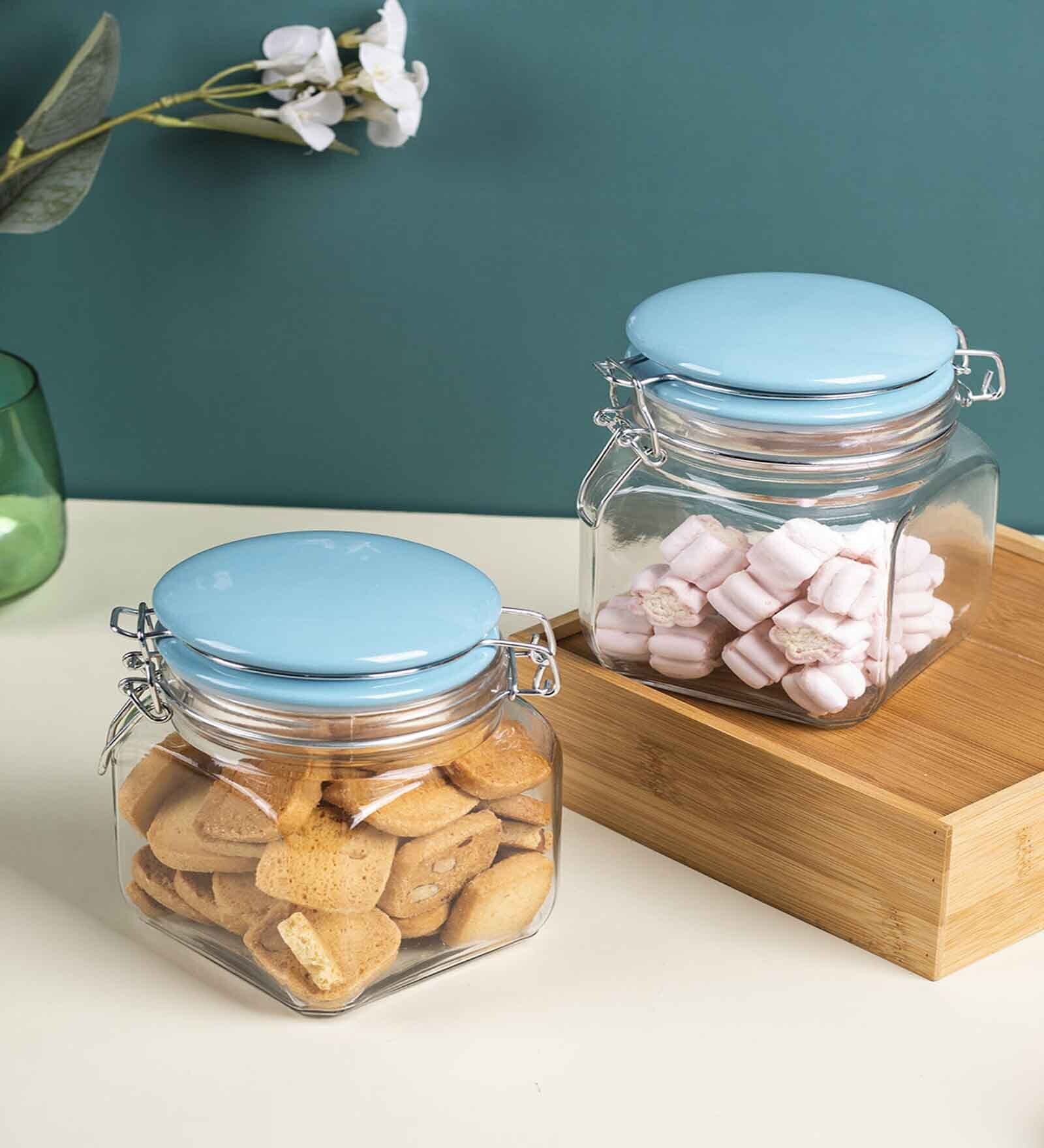 Buy Cyan Glass 700ml Storage Jar With Ceramic Lid at 58% OFF by Market ...
