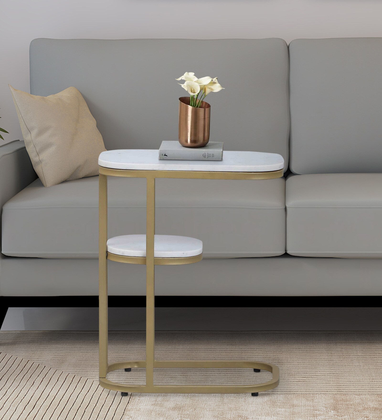 Buy Marmor Metal C Shaped Table With Shelf & White Marble Top at 6% OFF ...