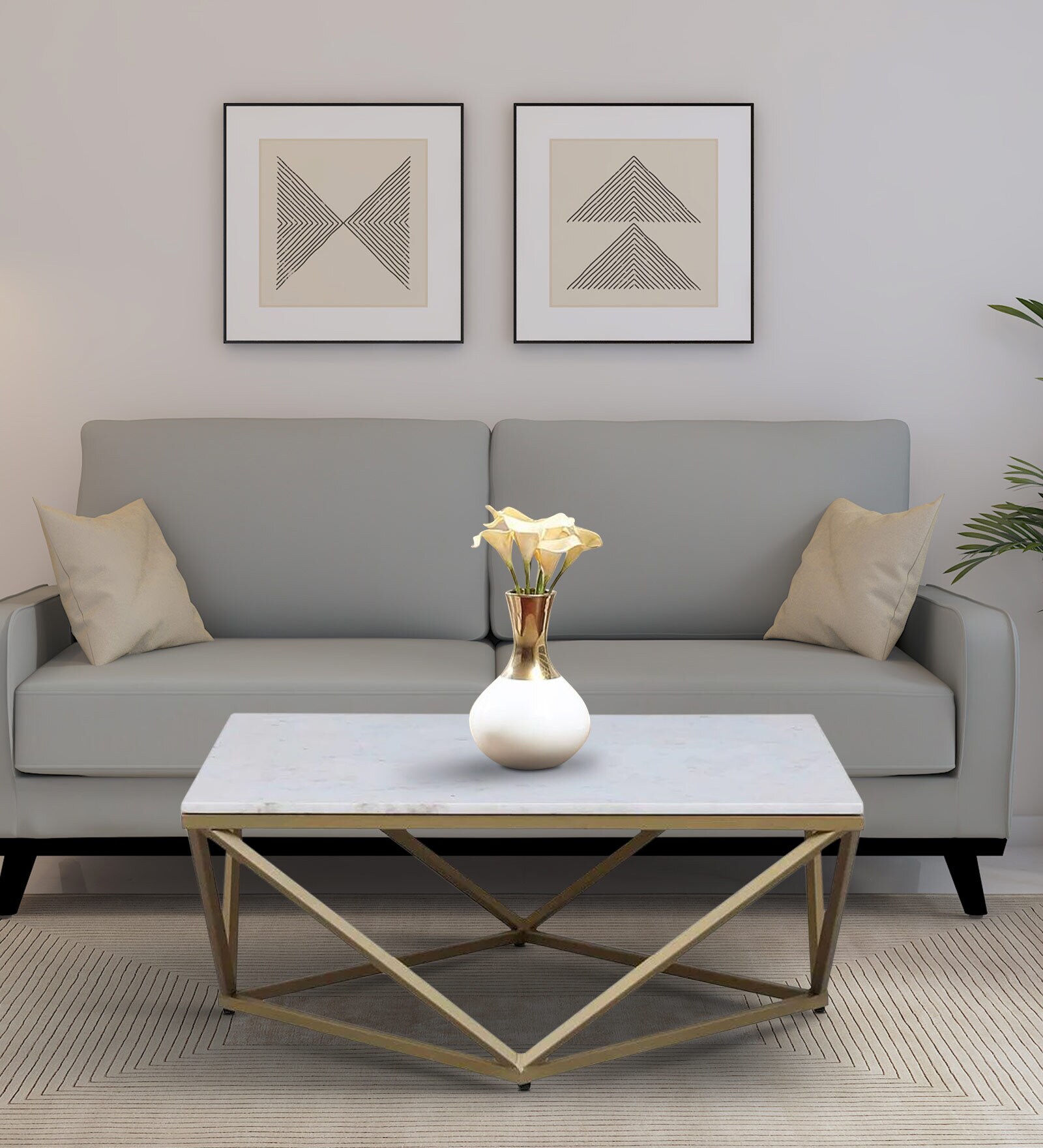 Buy Marmor Metal Square Coffee Table In Gold Finish With Marble Top at ...