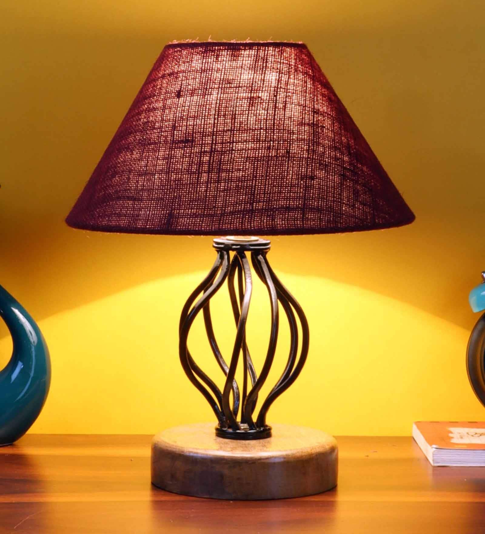 Buy Maroon Jute Table lamp with Wood & Iron Base By New Era at 50% OFF ...