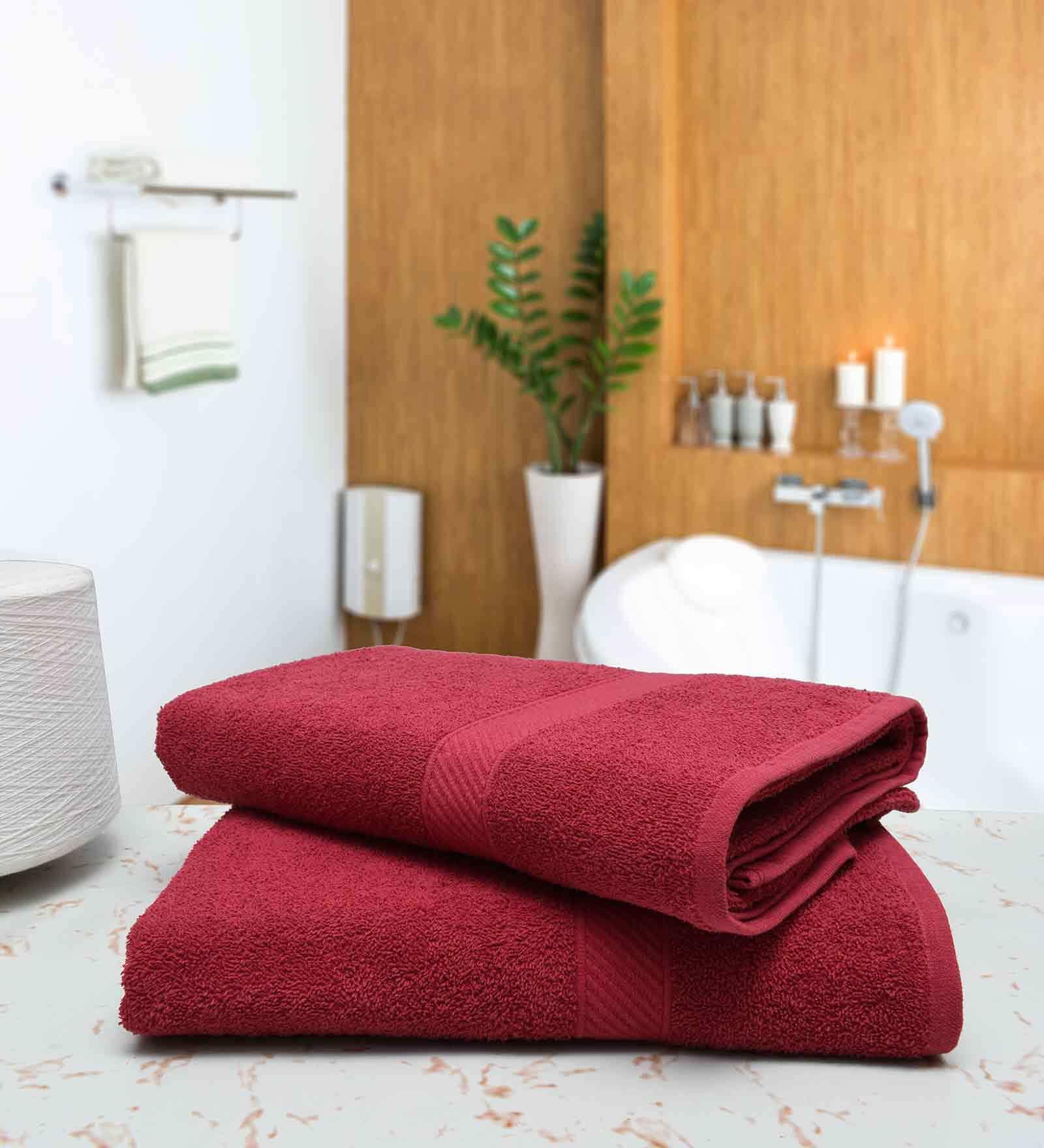 Buy Maroon Solid 400 GSM Cotton Bath Towels (Set of 2) by RANGOLI at 21 ...