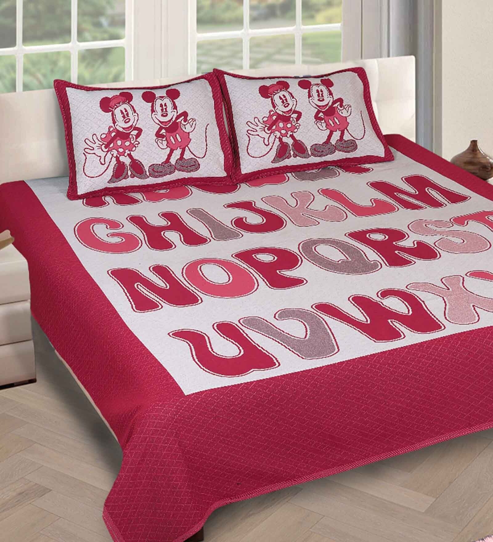 Buy Maroon Characters TC 180 Polycotton Bedcover With 2 Pillow Covers ...