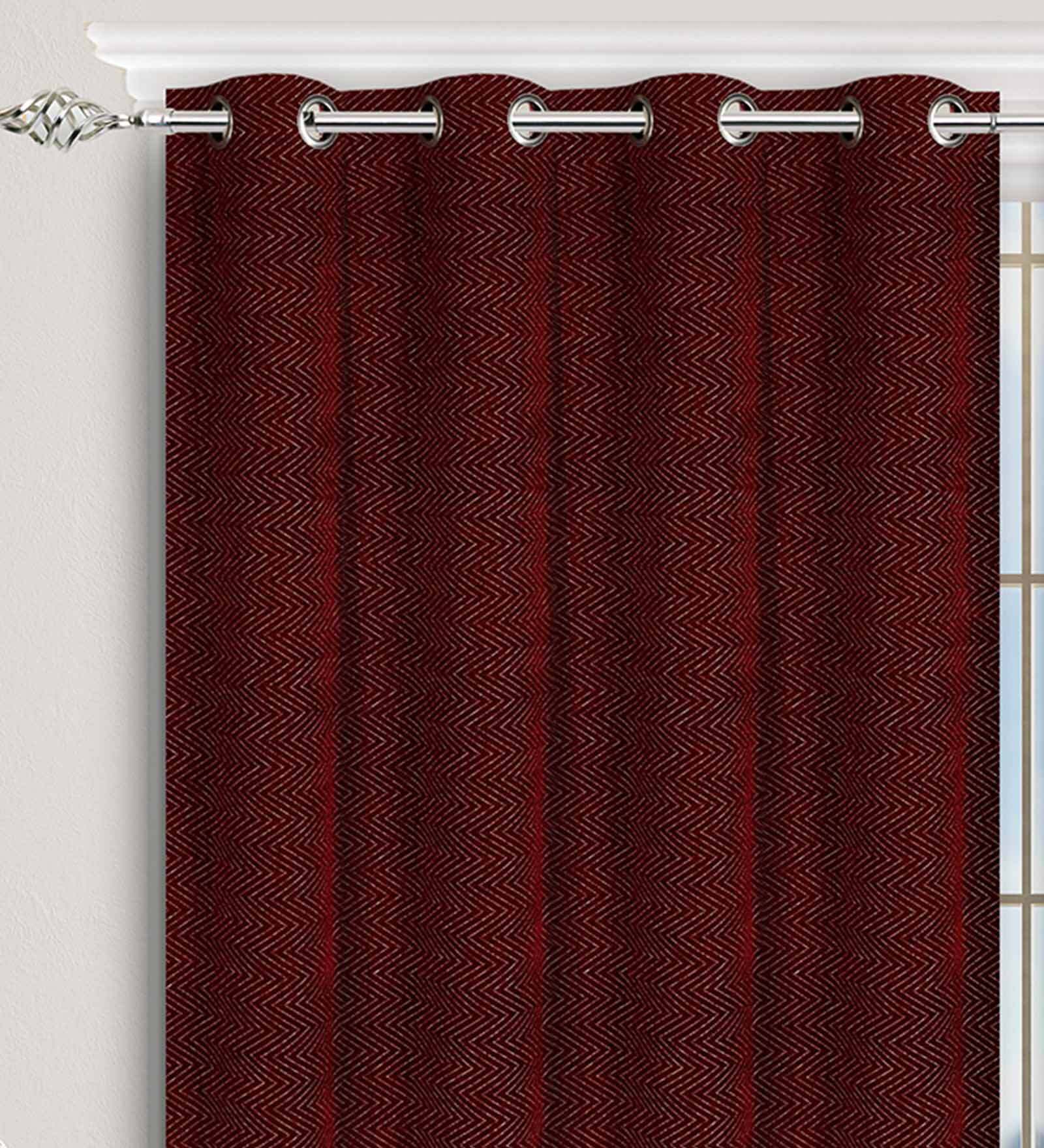Buy Maroon Chenille Geometric 9 Ft Light Filering Eyelet 2 Door ...