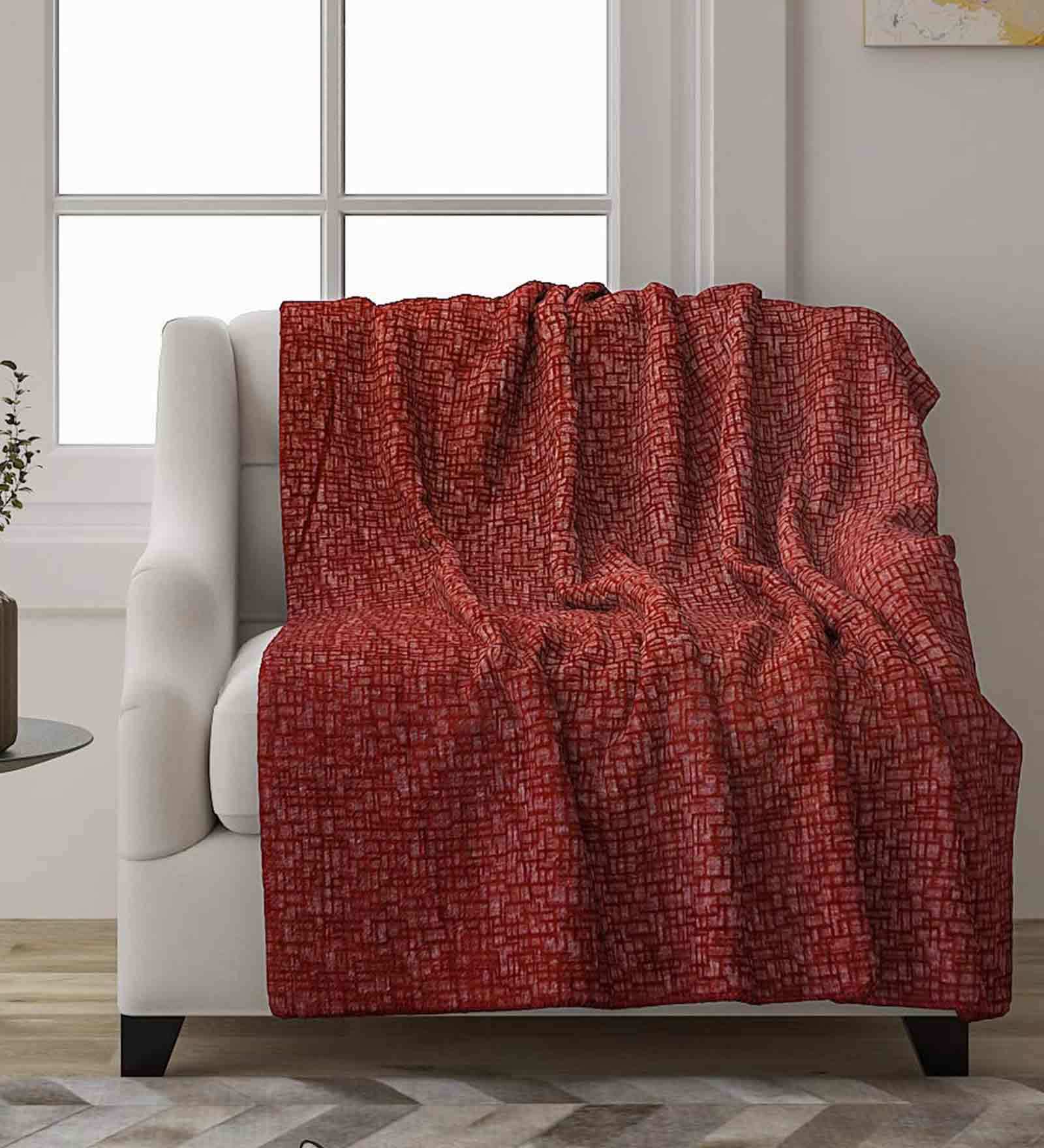 Buy Maroon Chenille Solid 55x49 inch Machine Tufted Throw (Set of 2) by ...