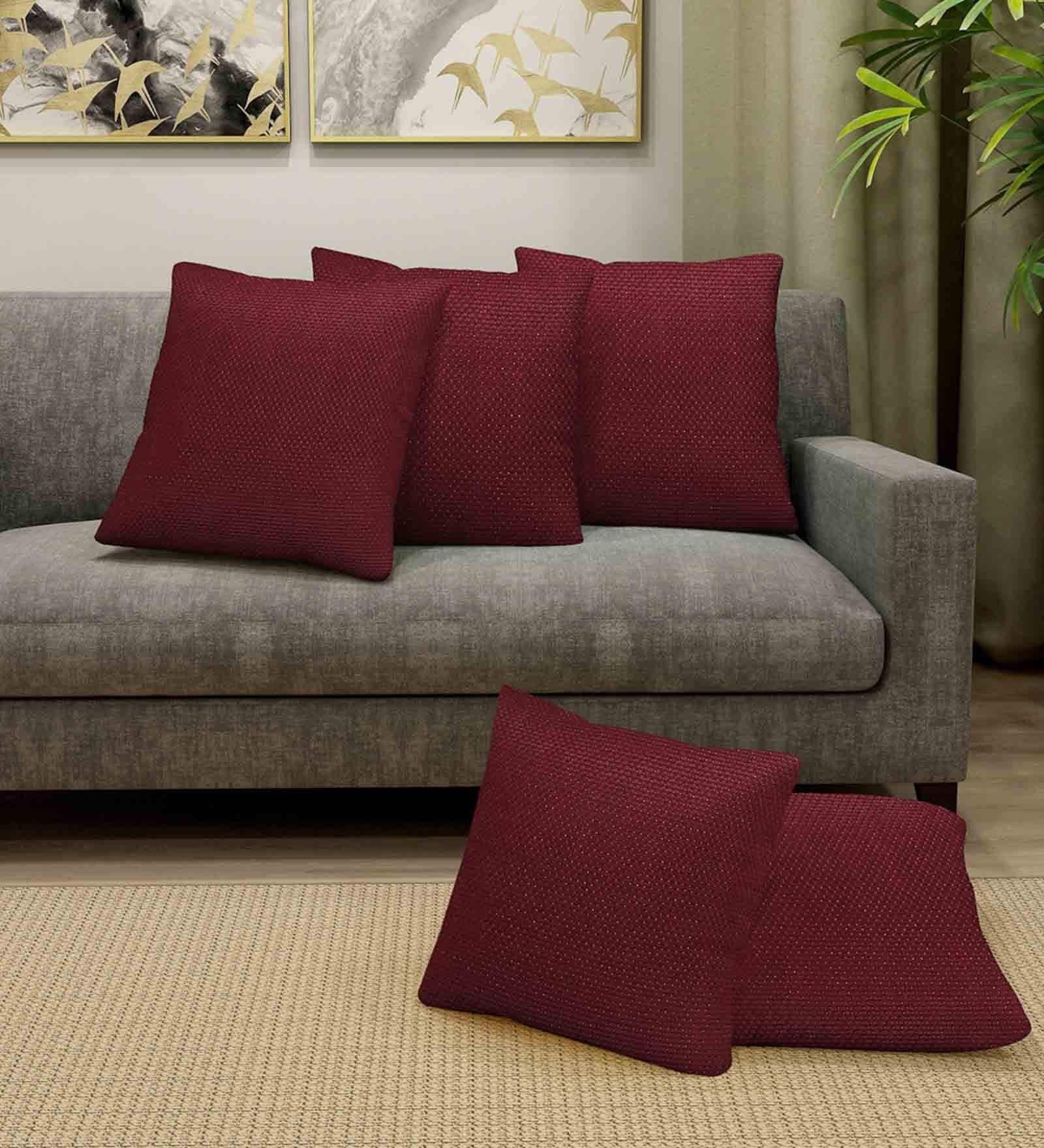 Buy Maroon Cotton 14 x 14 inch Set of 5 Cushion Covers by Klotthe at 70 ...