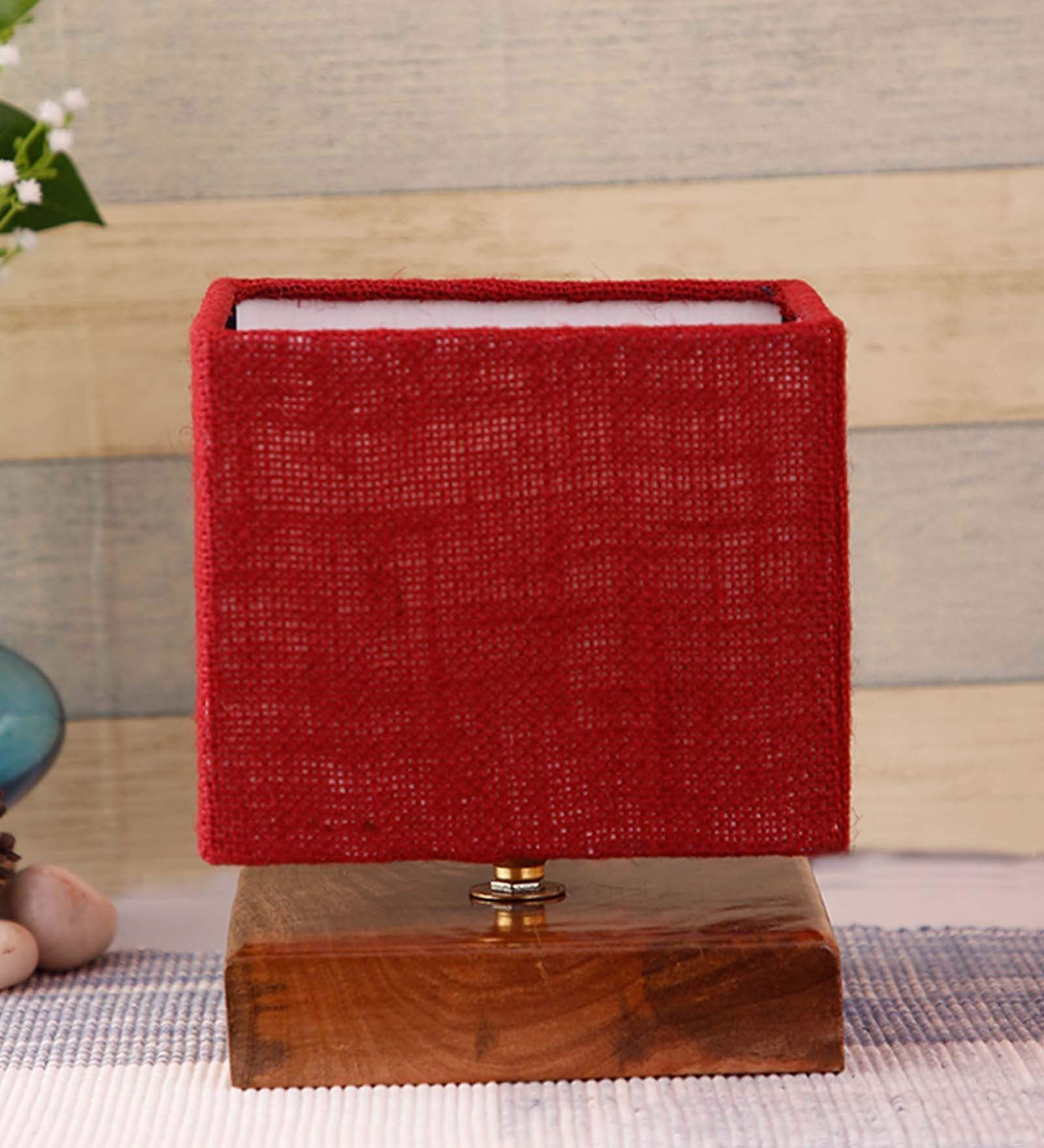 Buy Maroon Cotton Shade Country Table Lamp With Natural Base By New Era ...