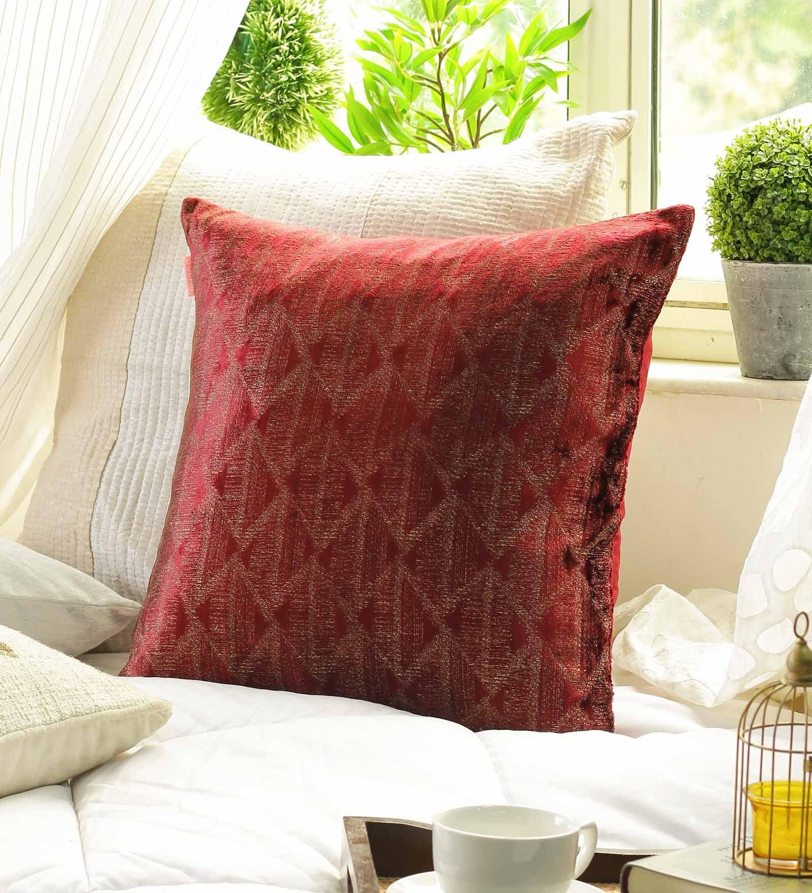 Buy Geometric Pattern Cotton Red Cushion Cover 18 x 18 inches by Solaj ...