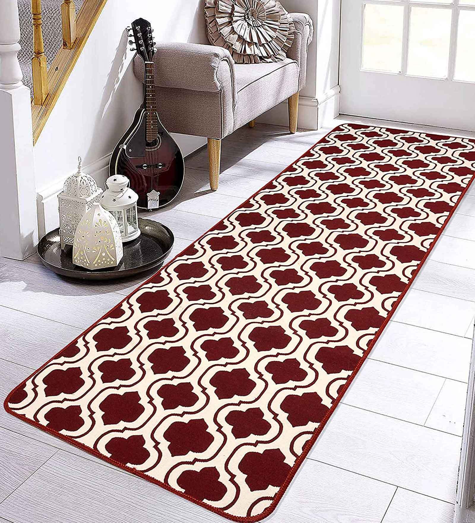 Buy Maroon Cotton 79 x 26 Inches Machine Made Floor Runner by Saral ...