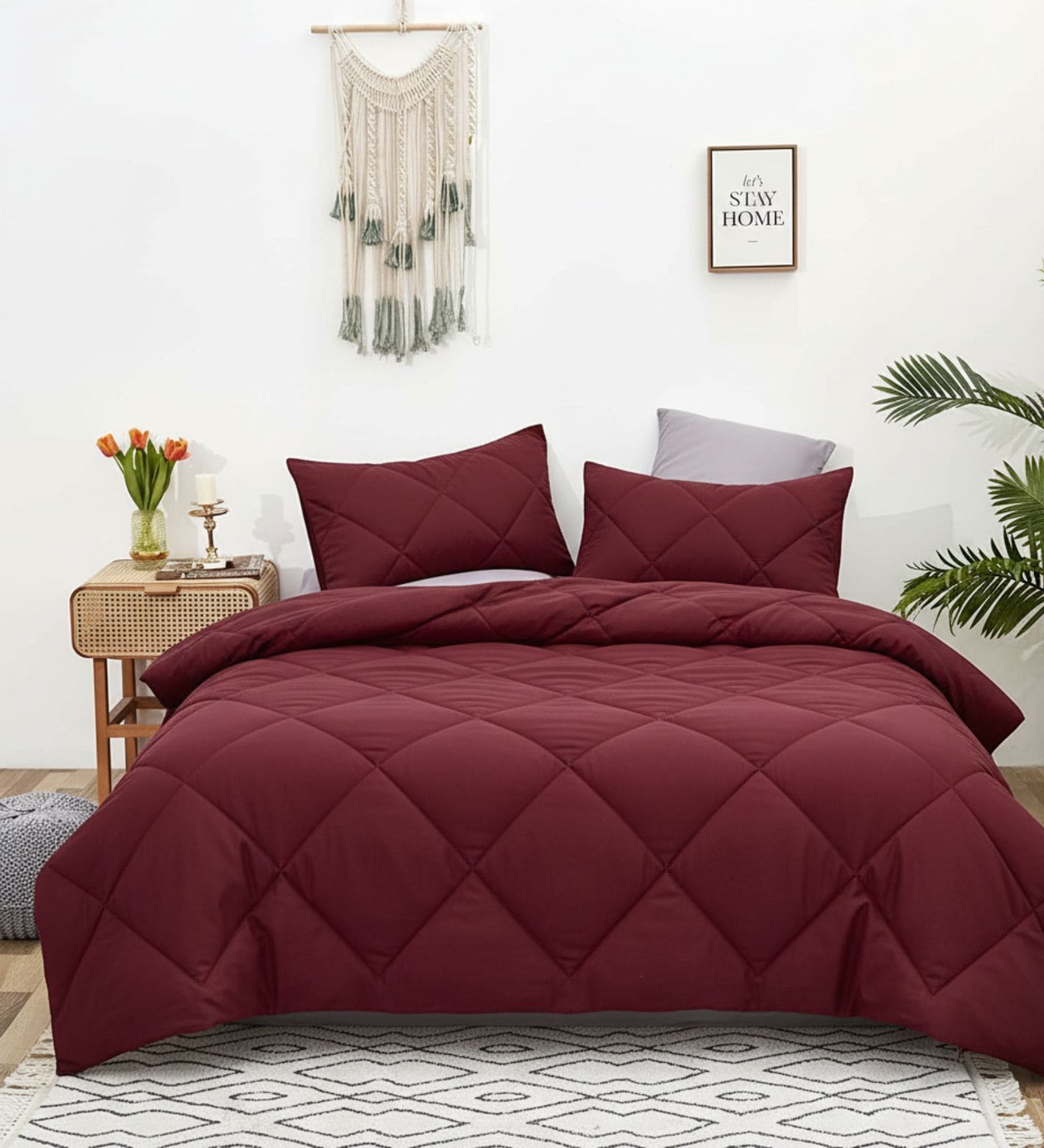 Buy Maroon Cotton 210TC Solid Plain All Weather Double 150GSM Bedding ...