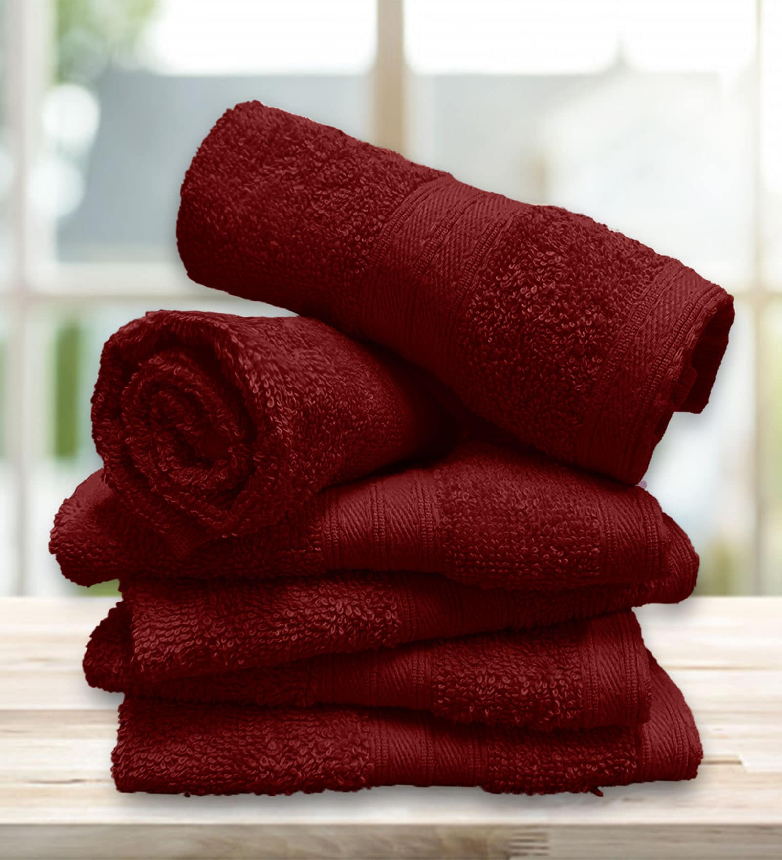 Buy Maroon Cotton Solid 450 GSM Face Towel (Set of 6) by Sassoon fab at ...