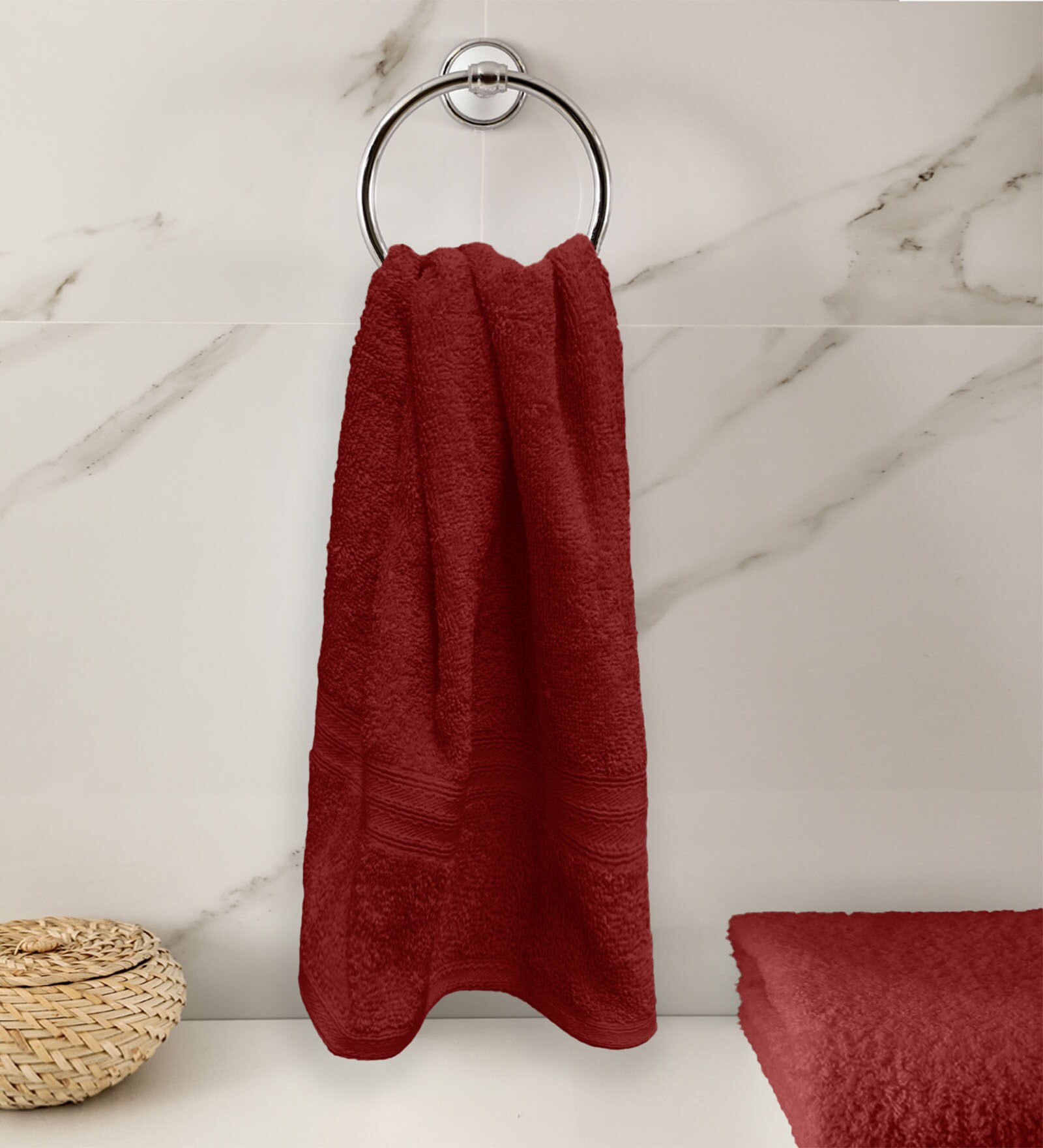 Buy Maroon Cotton Solid 450 GSM Hand Towel (Set of 2) by Sassoon fab at ...