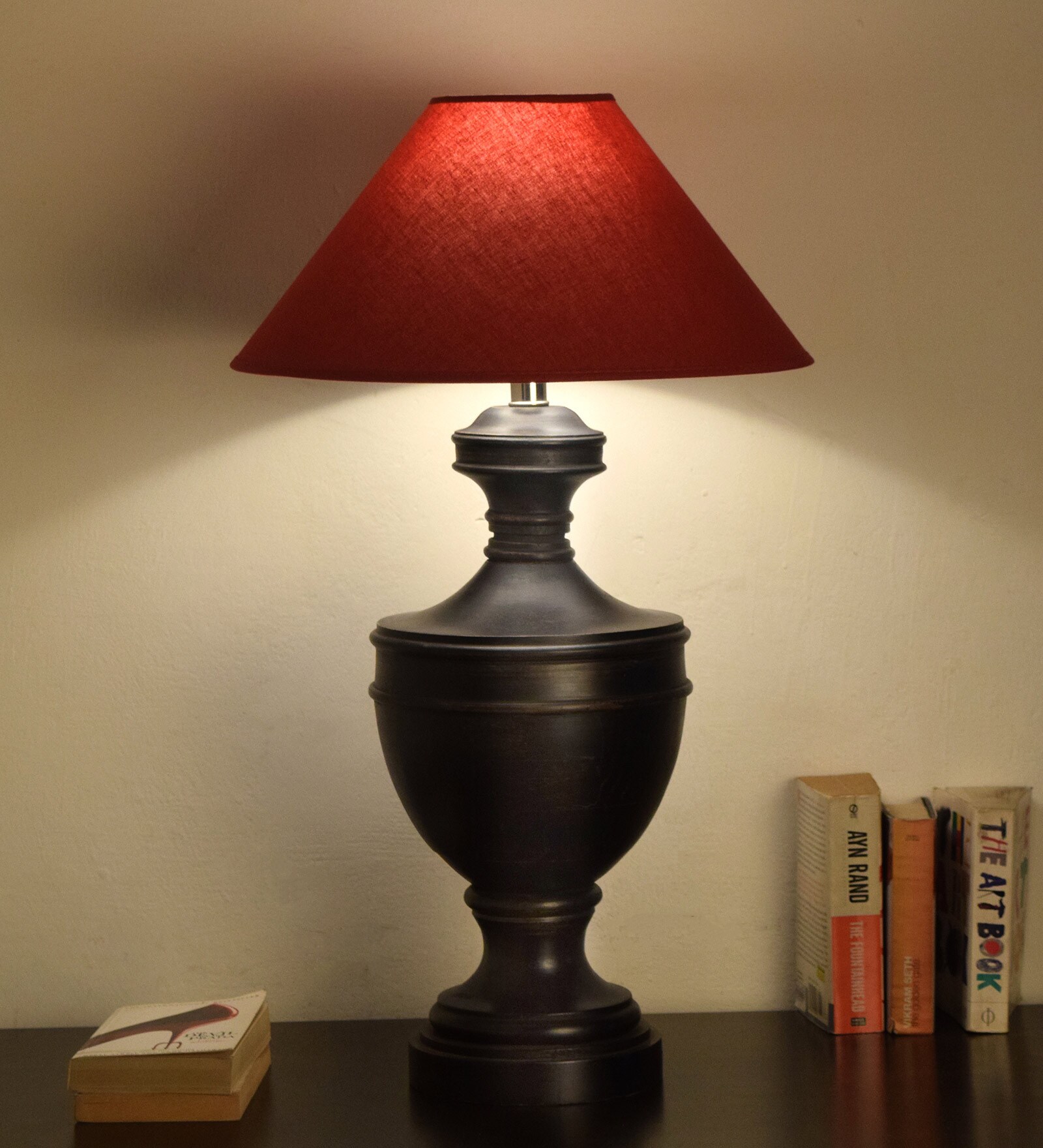 Buy Maroon Fabric Shade Table Lamp with Black Base by Kapoor LampShades ...
