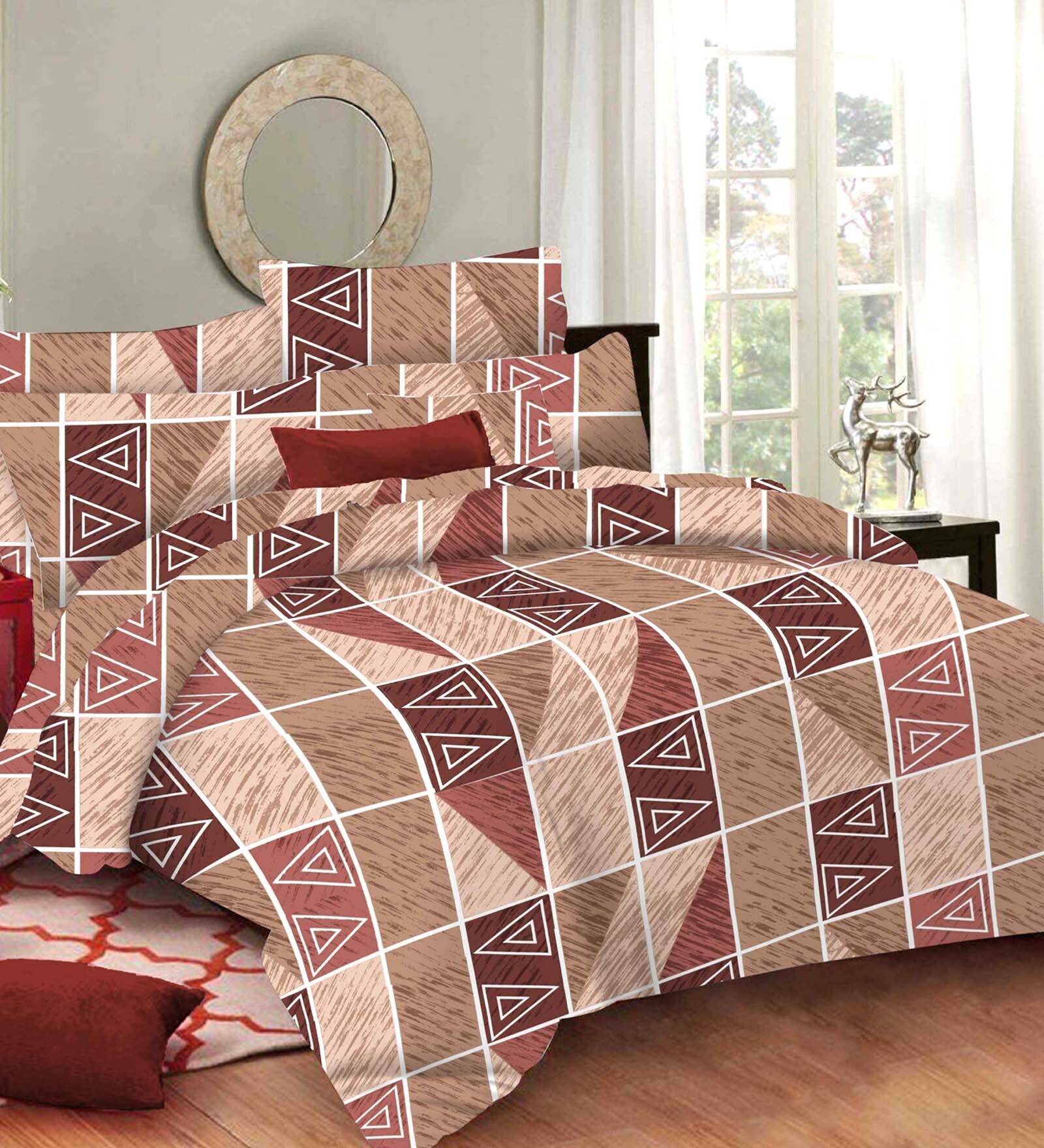 Buy Maroon Geometric 116 TC 100% Cotton Queen Sized Bed Sheets with 2 ...