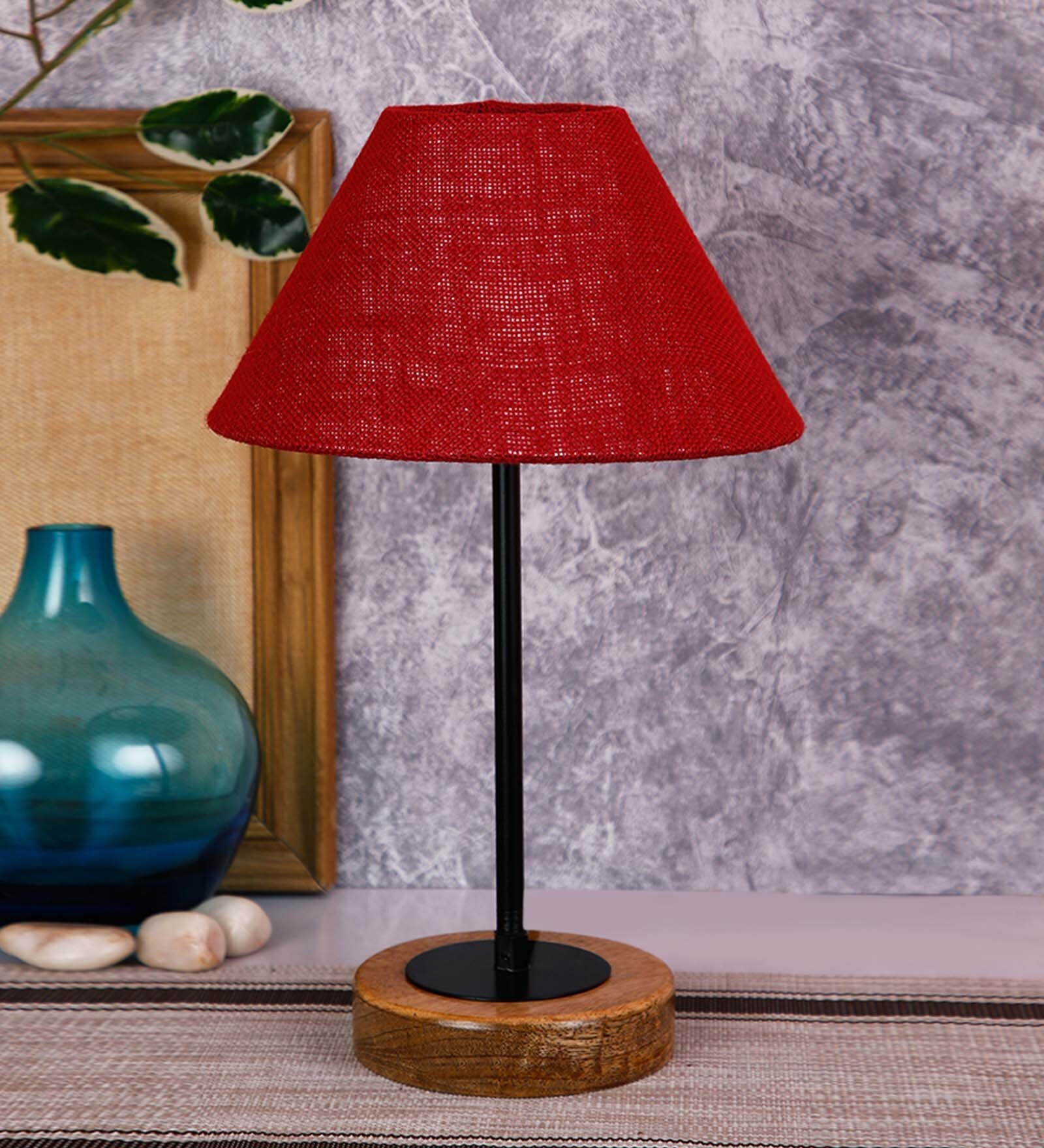 Buy Maroon Jute Shade Country Table Lamp With Natural Base By New Era ...
