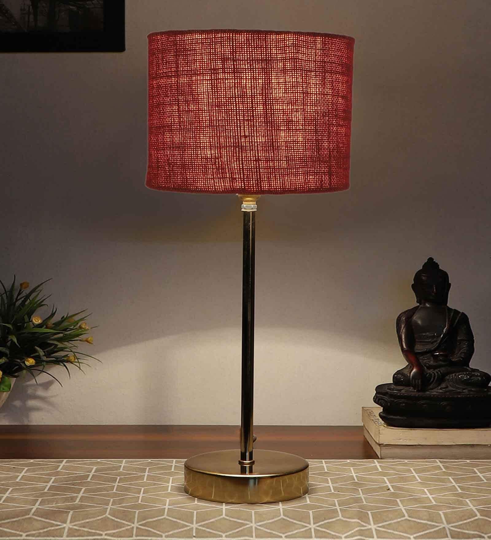 Buy Maroon Jute with Metal Gold Table Lamp at 21% OFF by New Era ...